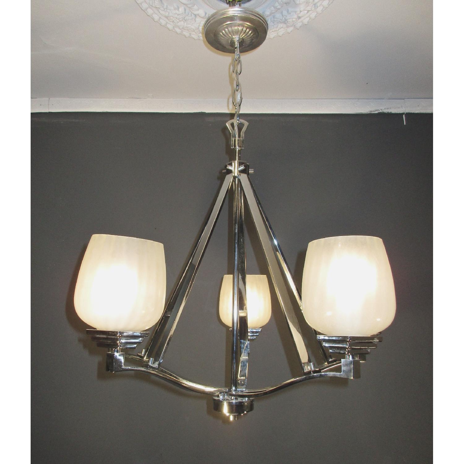 Retro Style Chrome Five Light Chandelier - AptDeco