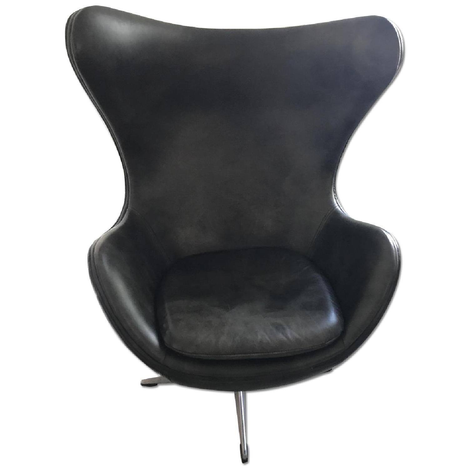 Restoration Hardware Leather Arne Jacobsen Egg Chair - AptDeco
