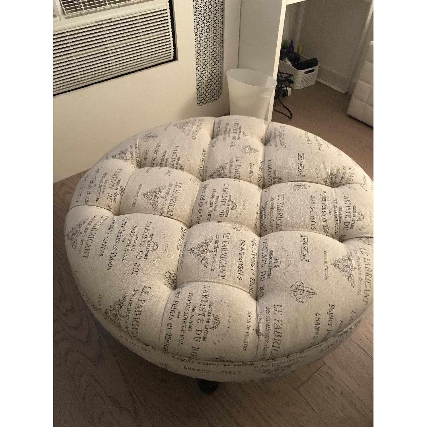 Tufted Ottoman w/ French Script - AptDeco