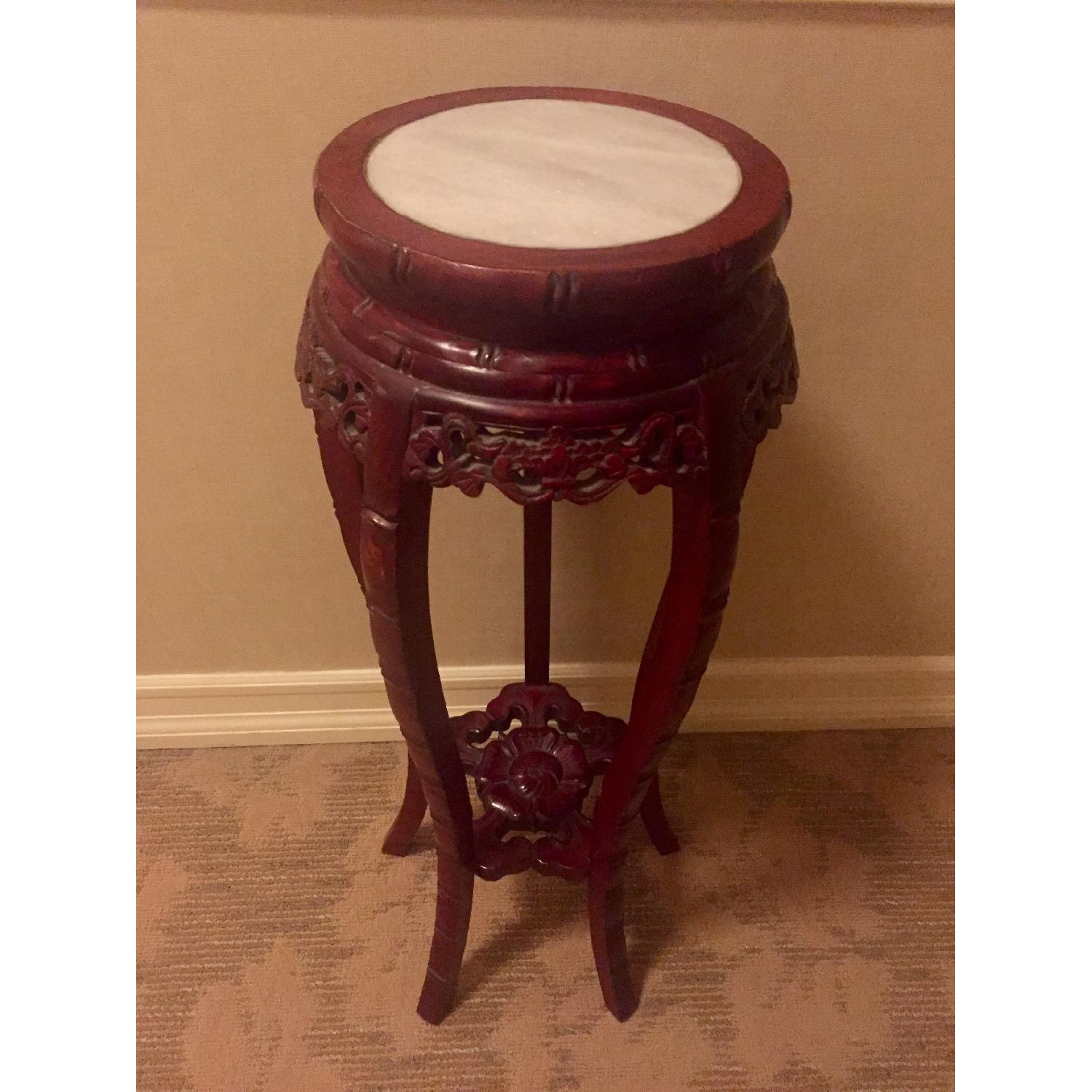 Asian Rosewood & Marble Vase Stand - AptDeco