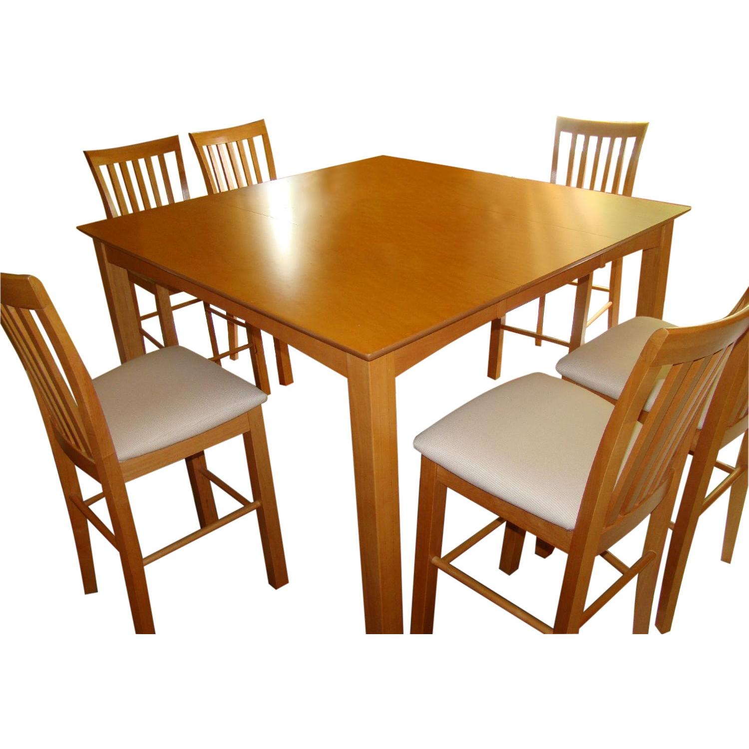 Giguere & Morin Sliding Leaf Table w/ 6 Suede Cushion Chairs - AptDeco