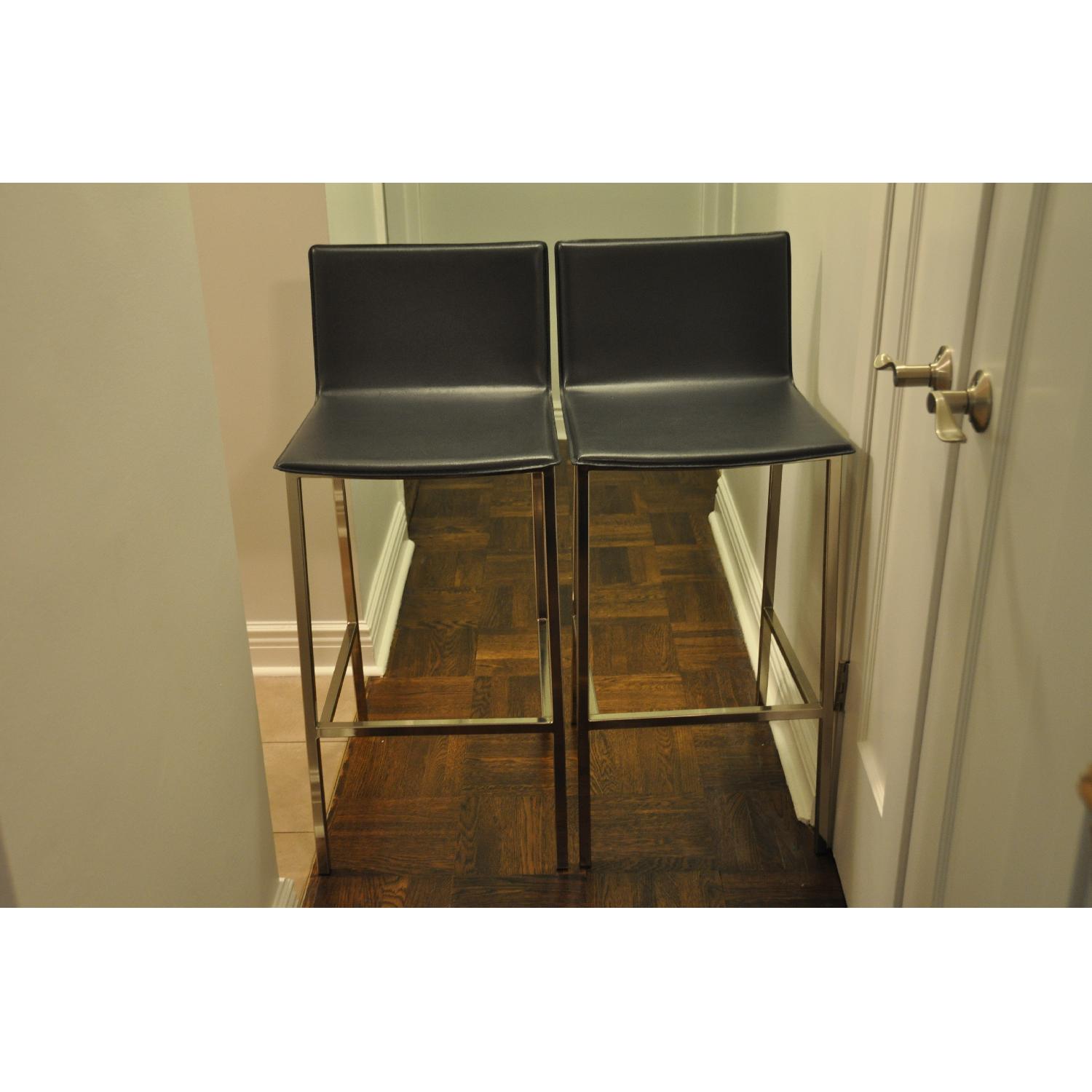 CB2 Phoenix Carbon Grey Bar Stools - Pair - AptDeco