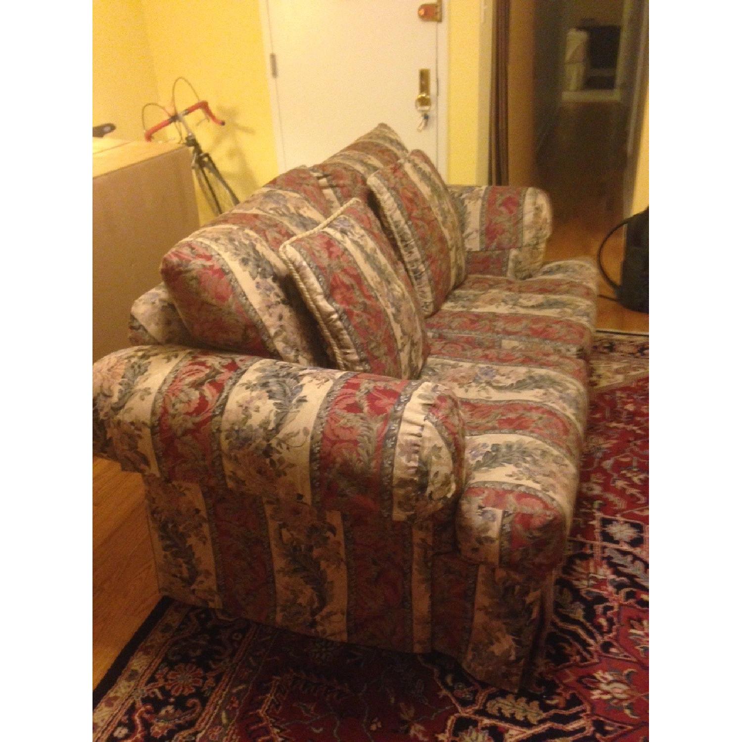 Rowe Furniture Overstuffed Loveseat with Vibrant Print Upholstery - AptDeco