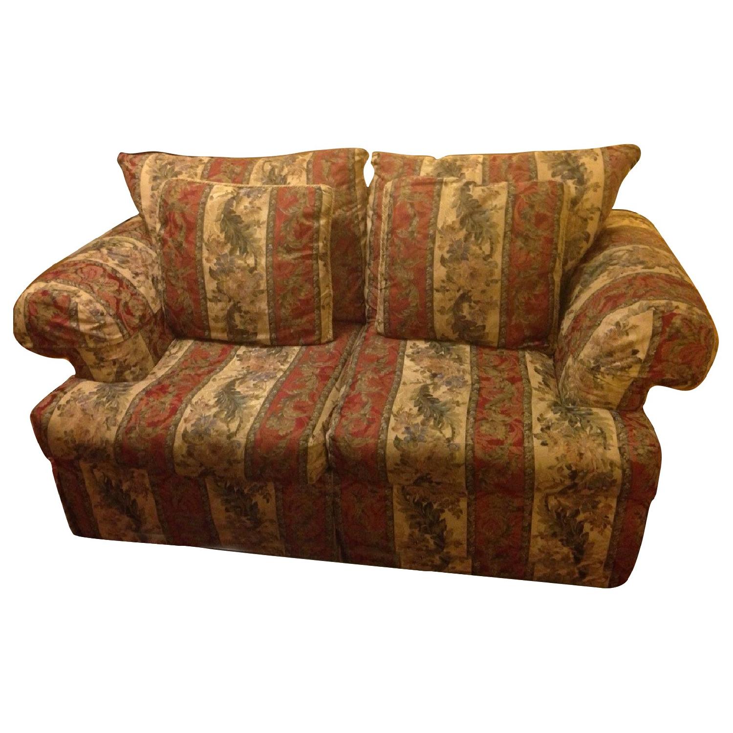 Rowe Furniture Overstuffed Loveseat with Vibrant Print Upholstery - AptDeco