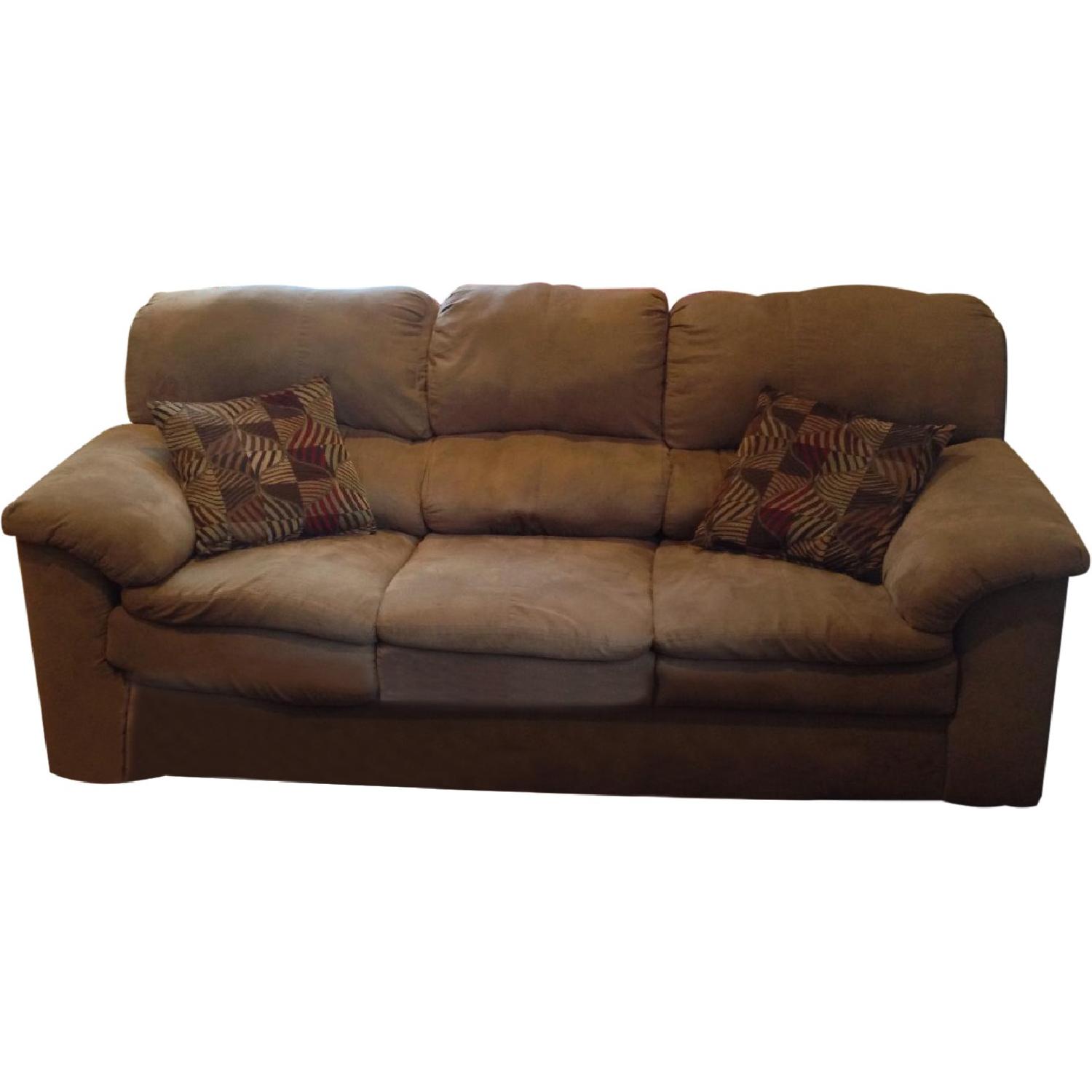 Bob s Tan Microsuede 3 Cushion Sofa