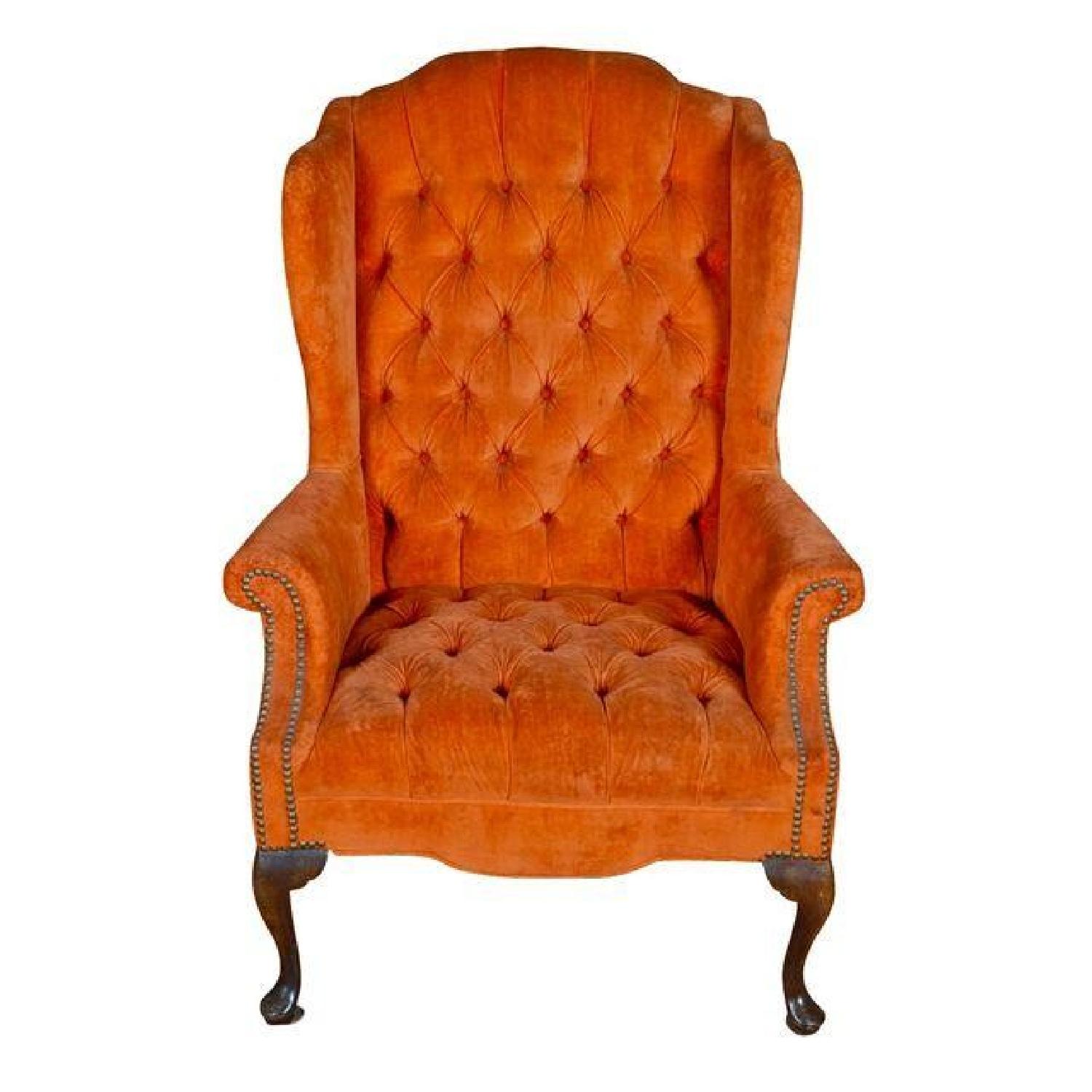 Vintage Orange Wingback Chair With Nailhead Trim - AptDeco