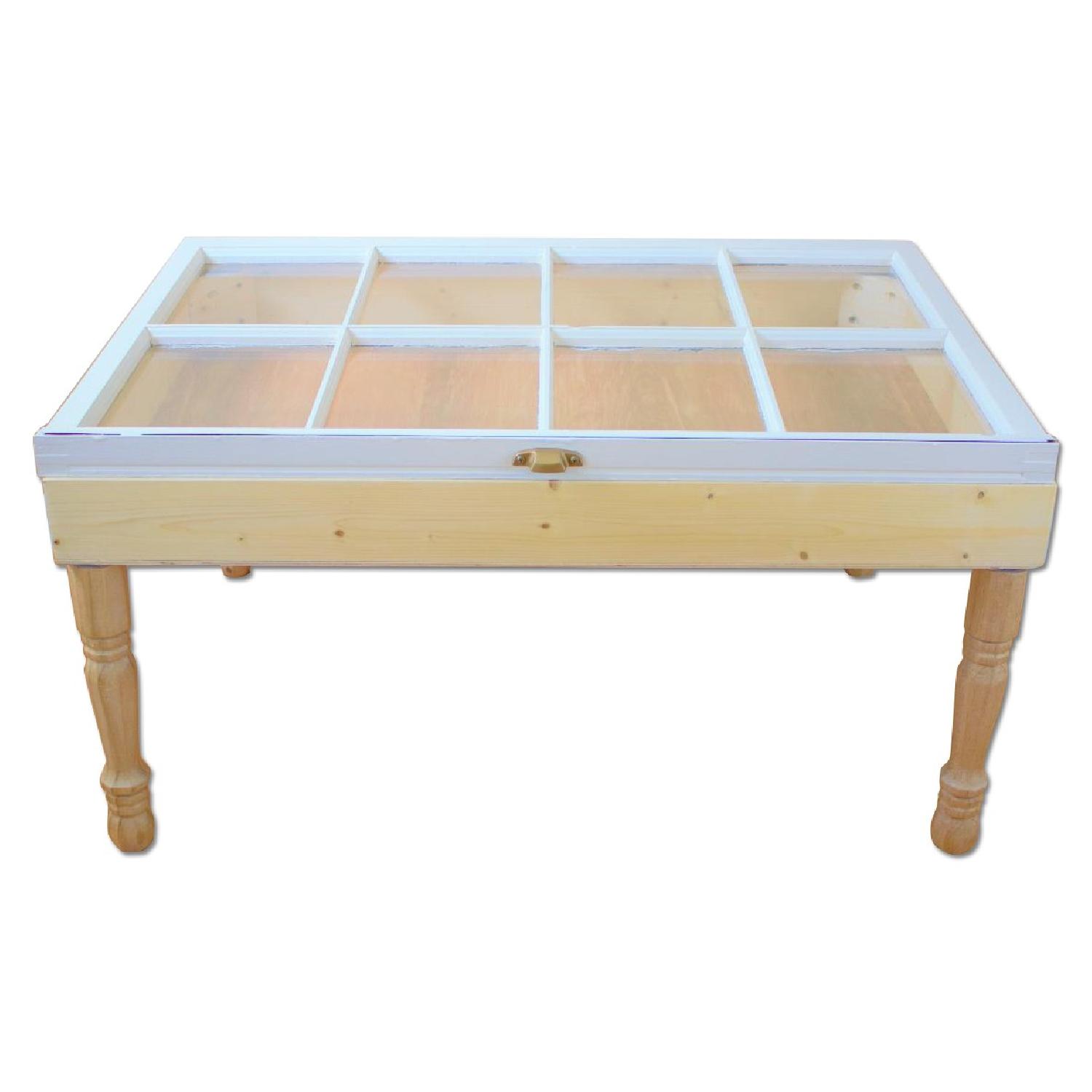 8 Pane Natural Wood & White Display Table - AptDeco