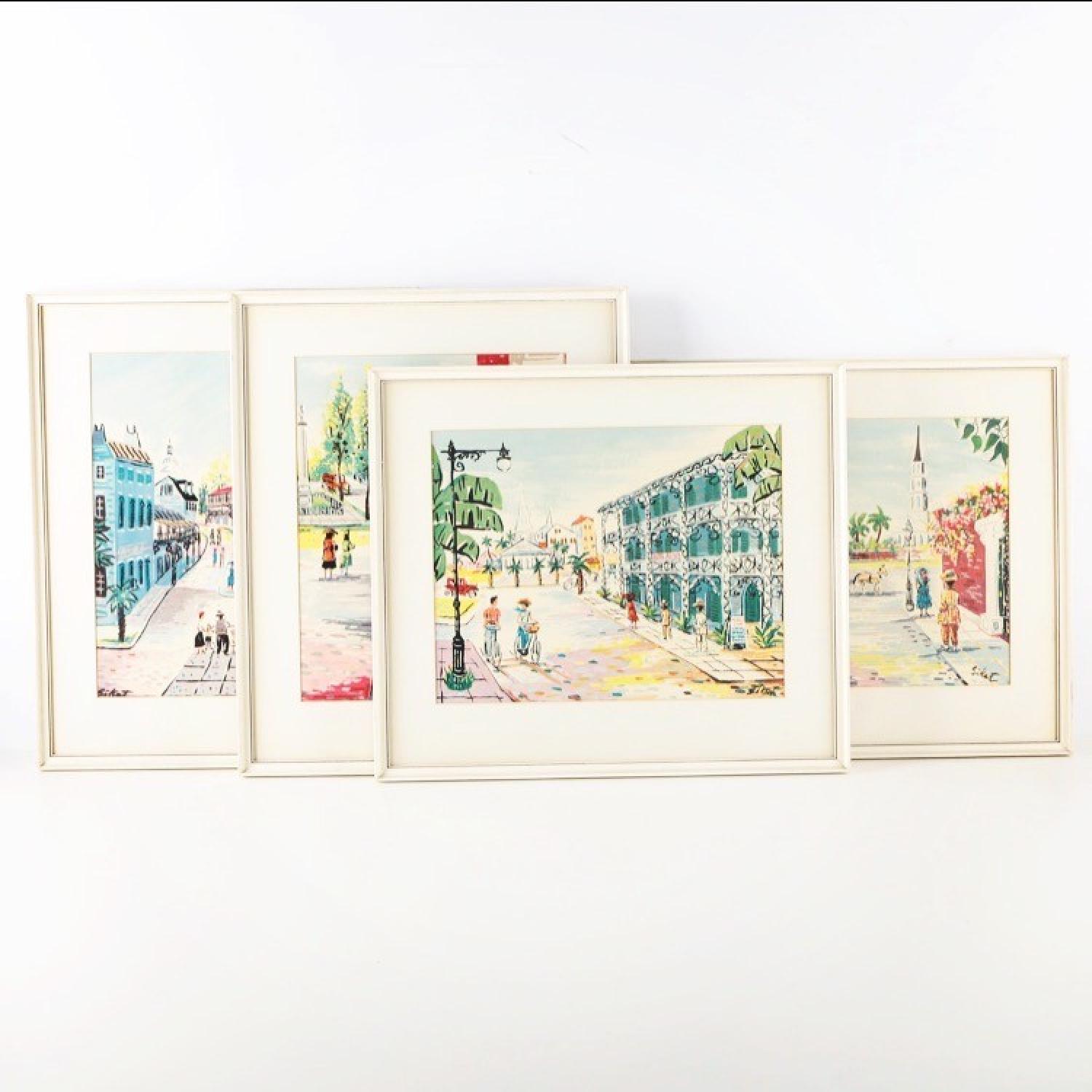 Antique Offset Lithograph of Street Scenes - AptDeco