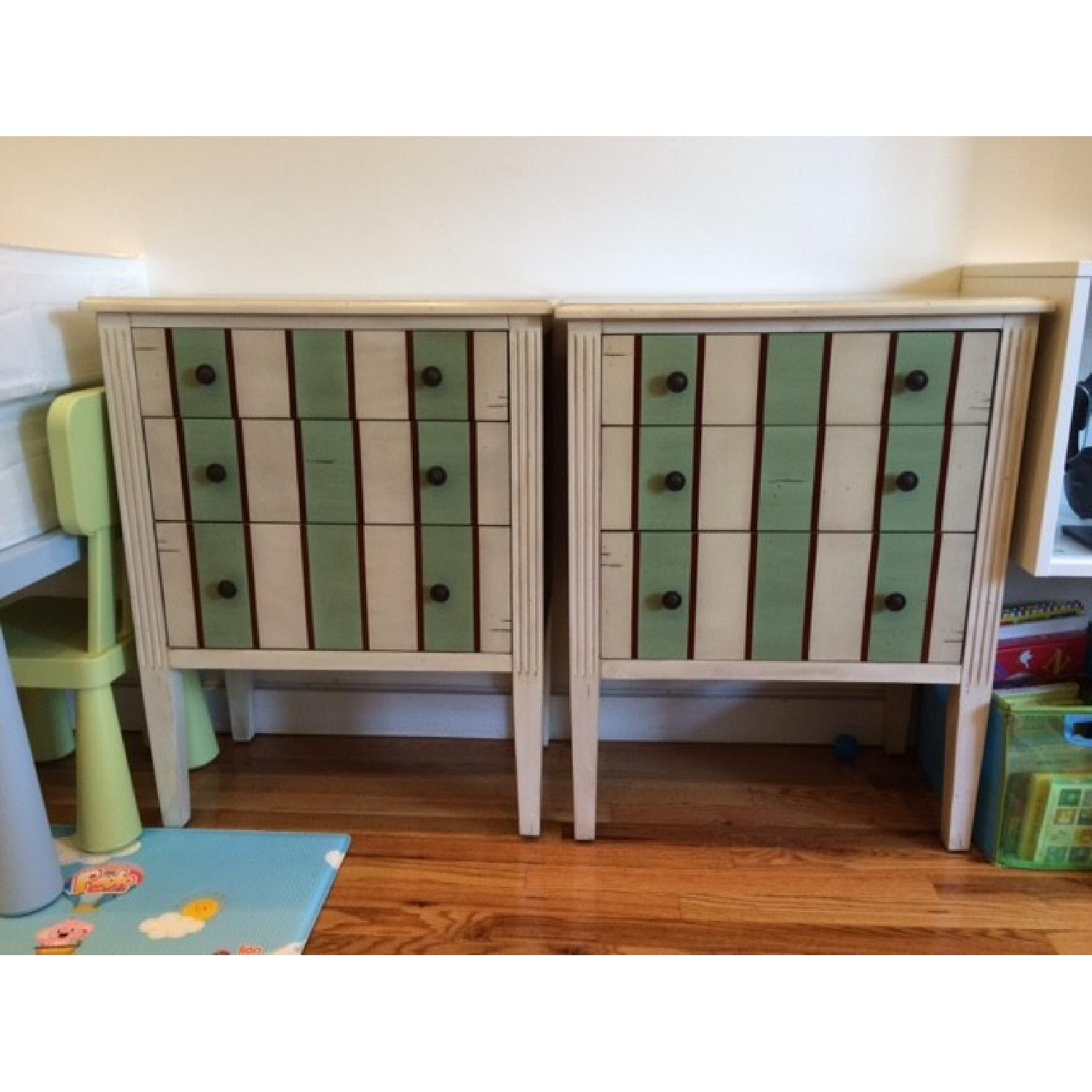 Pier 1 3 Drawer Chest in Antique White and Mint Green - Pair - AptDeco