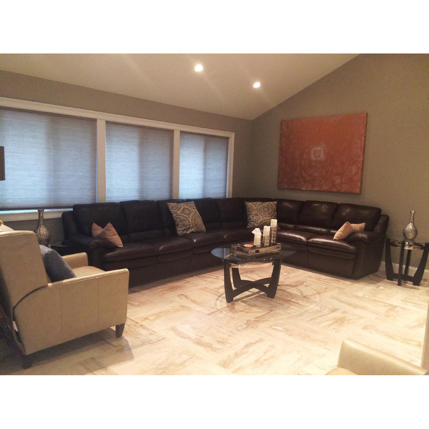 Natuzzi Leather Sectional Sofa w/ Reclining Corner Seats - AptDeco