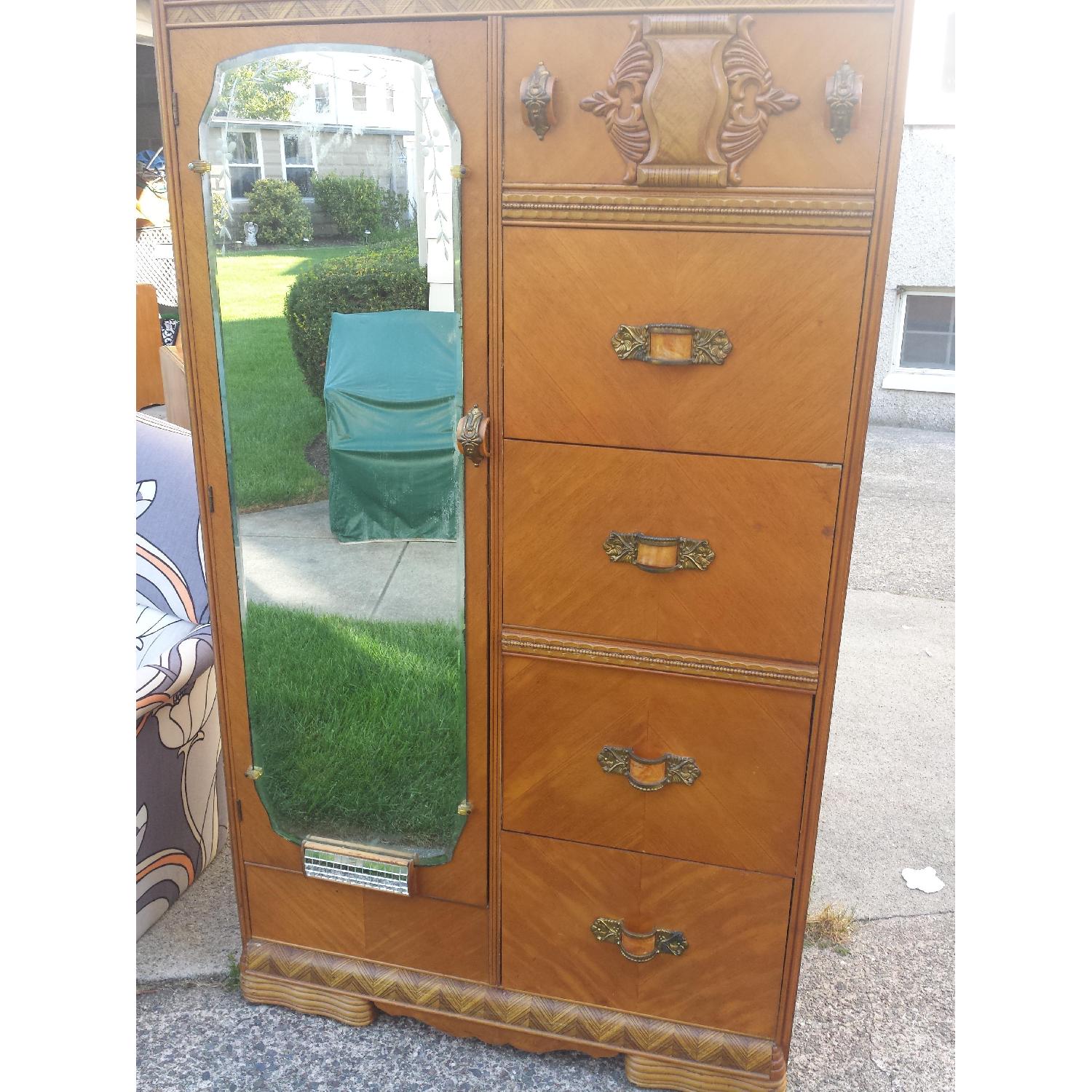 Art Deco Vintage Bakelite Waterfall Cedar Armoire and Mirror - AptDeco