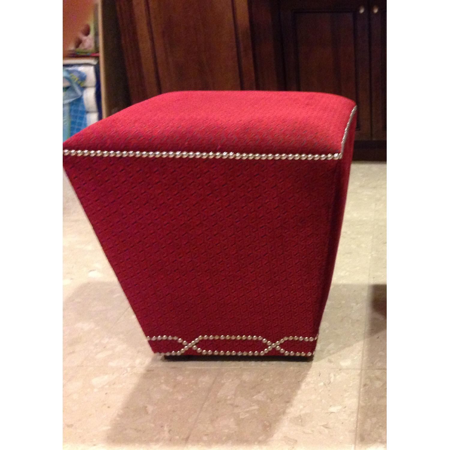 Red Ottomans with Nailhead Beading - Pair - AptDeco