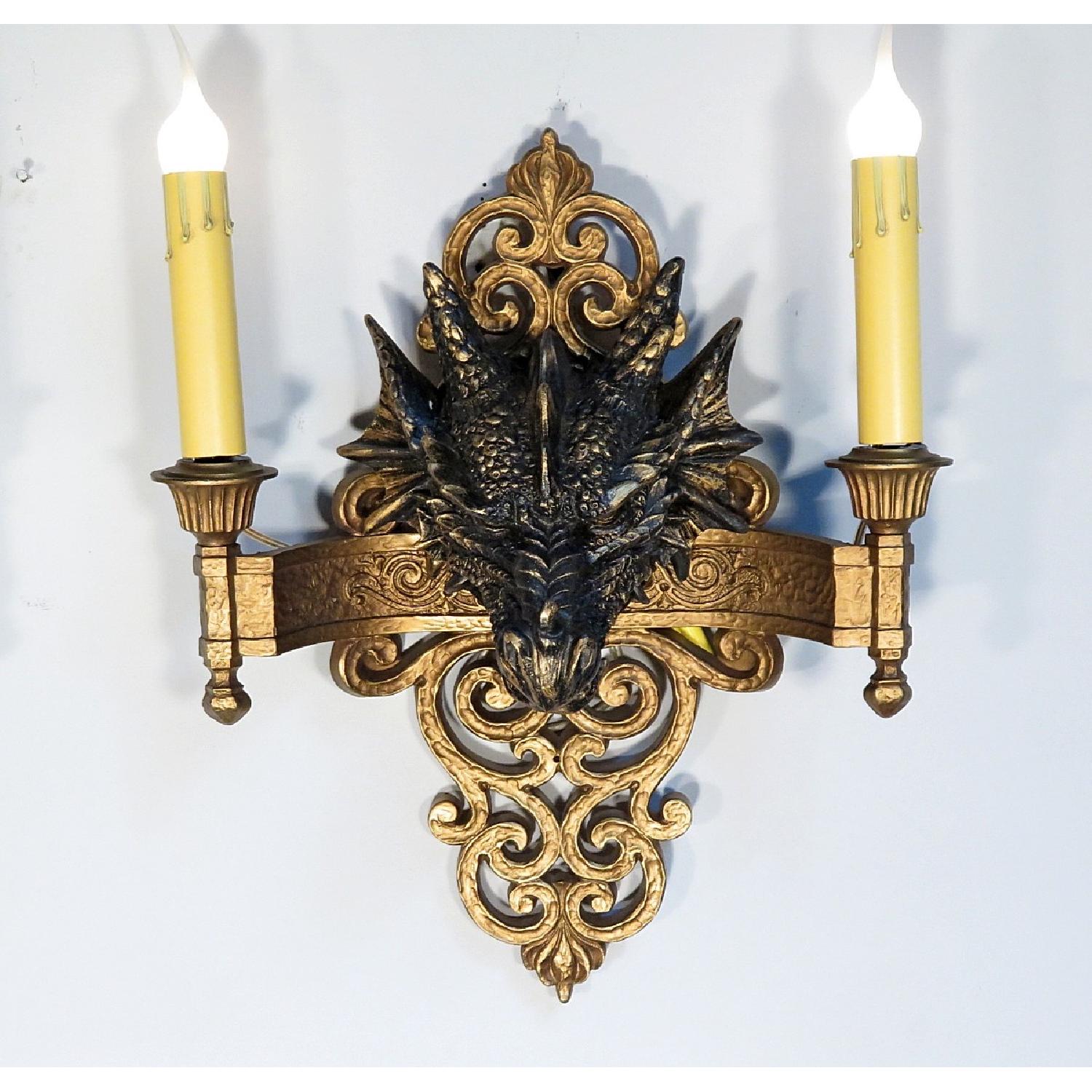 Vintage Syroco Sconces with Gargoyle Dragons - Pair - AptDeco