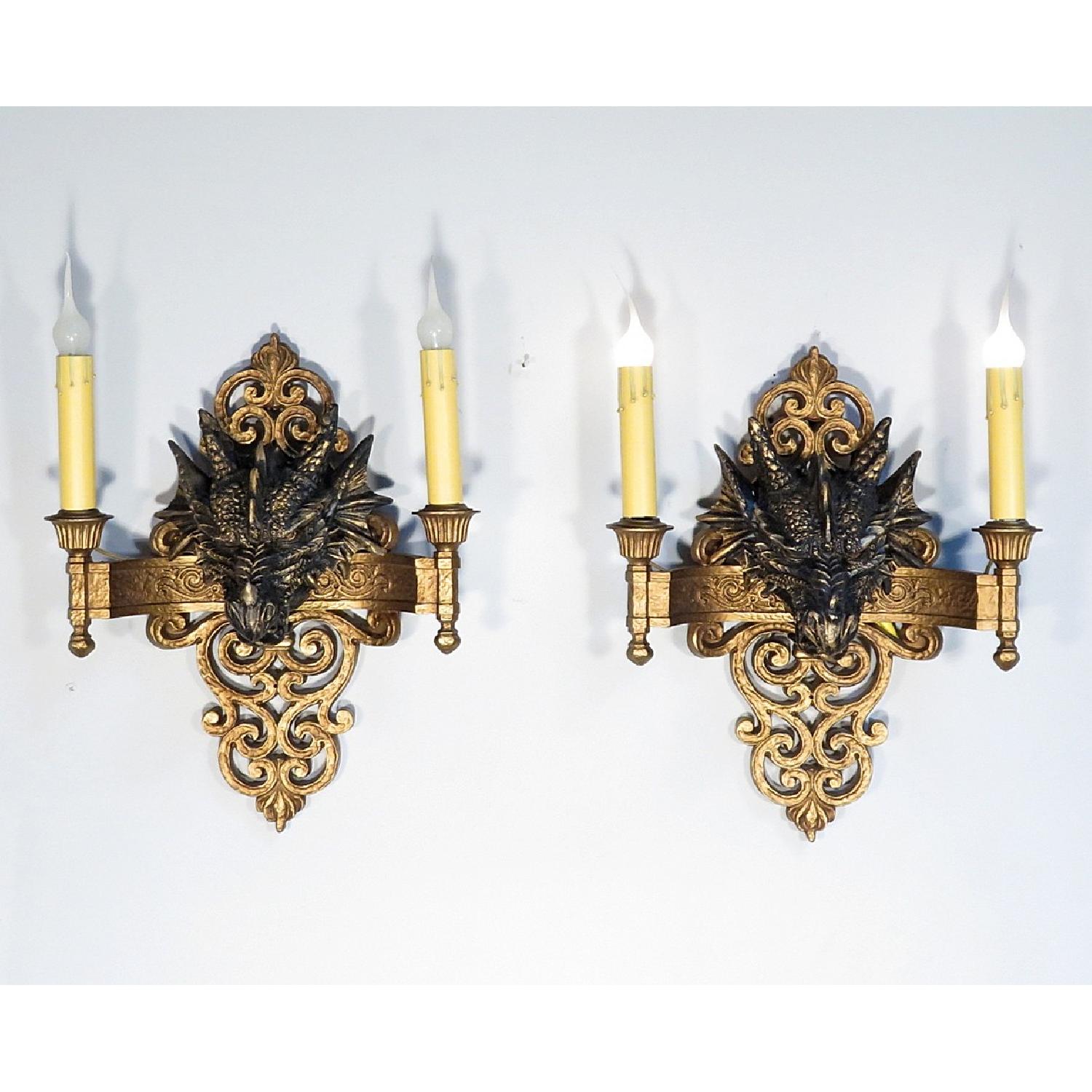 Vintage Syroco Sconces with Gargoyle Dragons - Pair - AptDeco