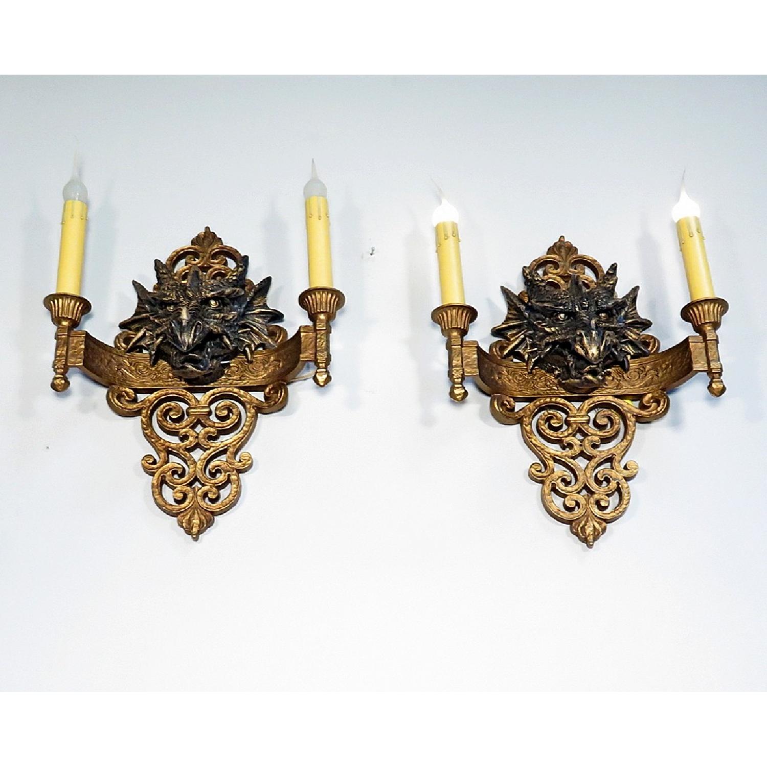 Vintage Syroco Sconces with Gargoyle Dragons - Pair - AptDeco