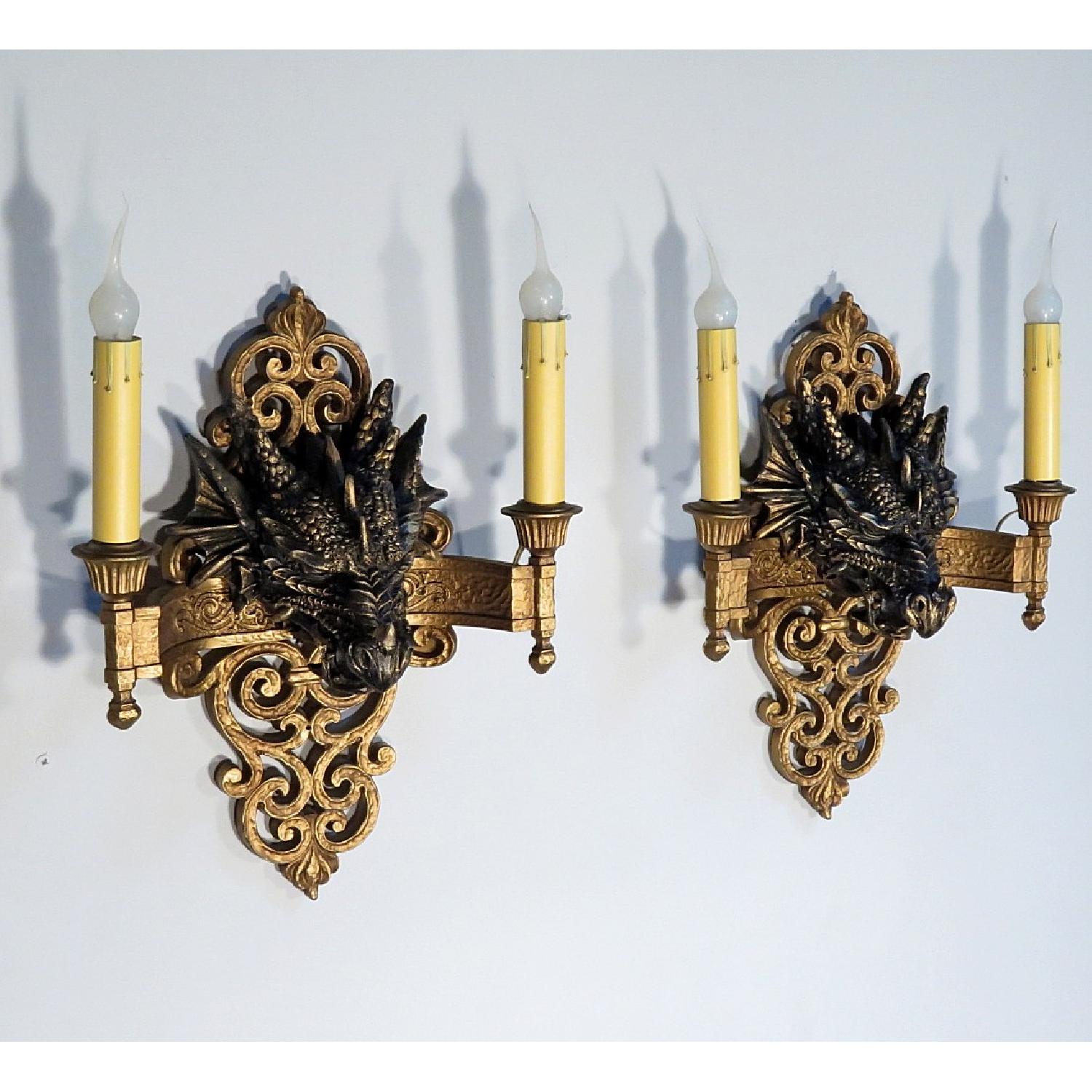 Vintage Syroco Sconces with Gargoyle Dragons - Pair - AptDeco