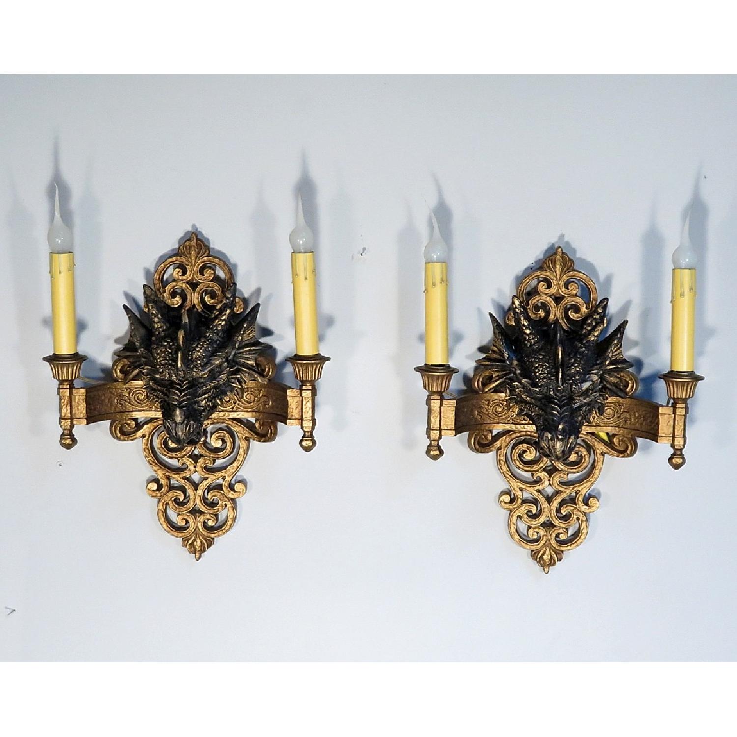Vintage Syroco Sconces with Gargoyle Dragons - Pair - AptDeco