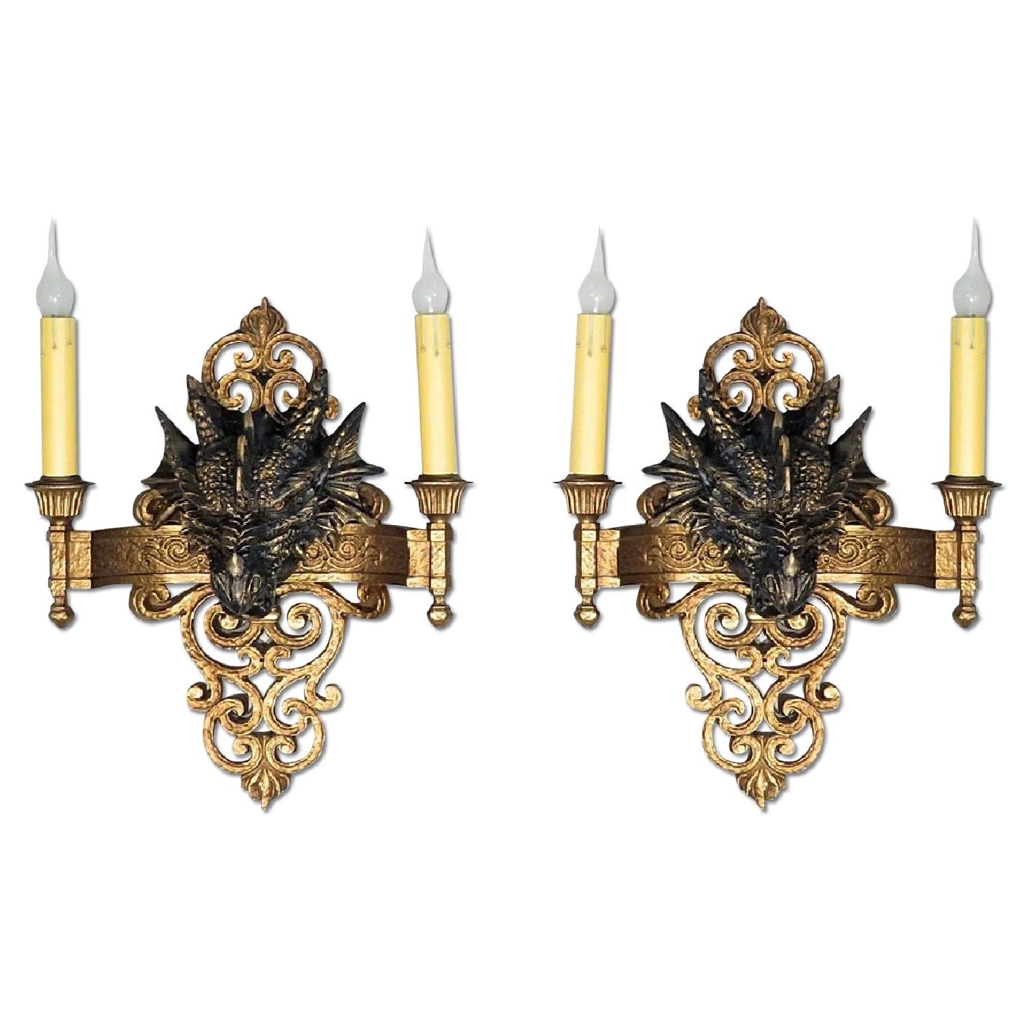 Vintage Syroco Sconces with Gargoyle Dragons - Pair - AptDeco