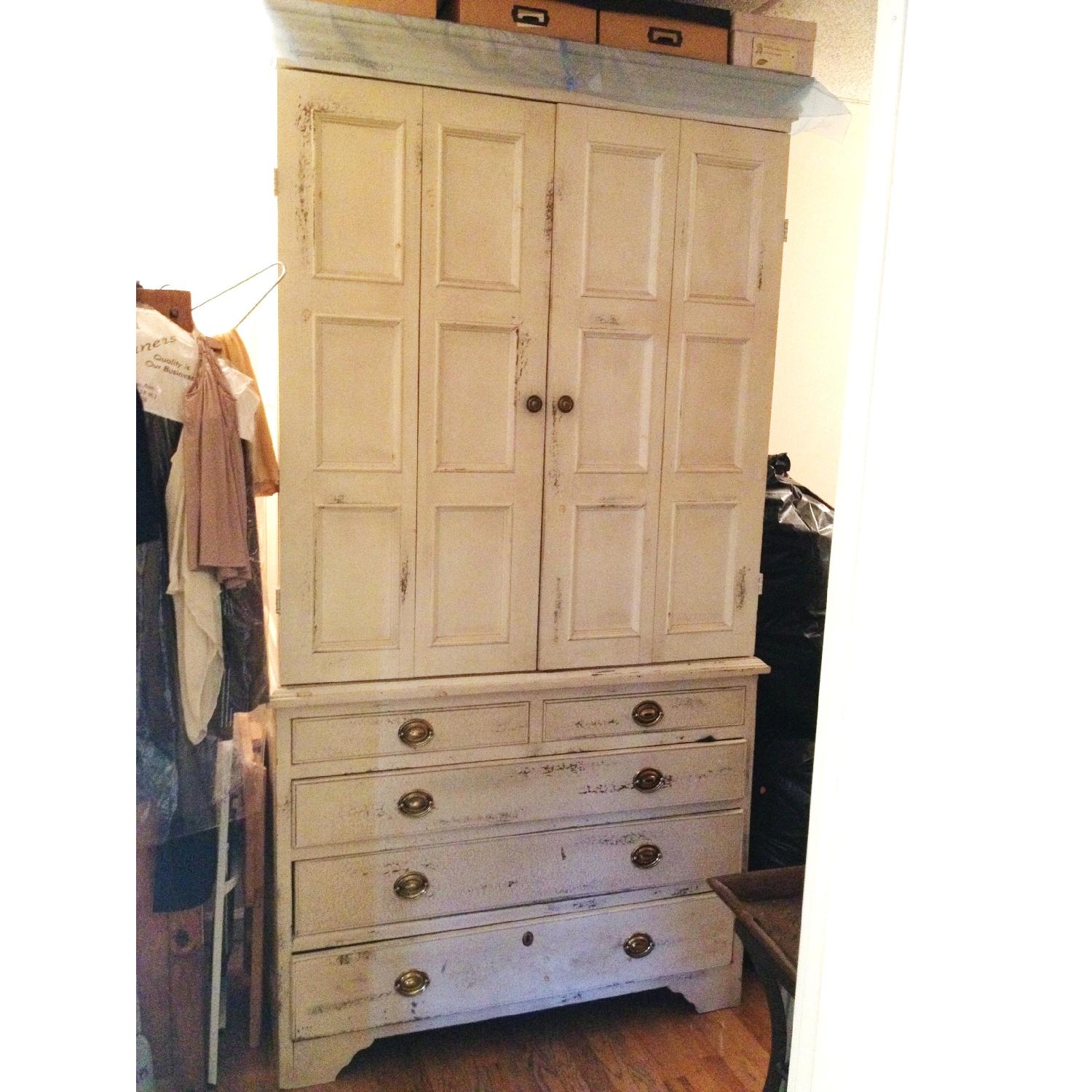 2 Tier 5 Drawer Off-White Armoire w/ Cabinet - AptDeco