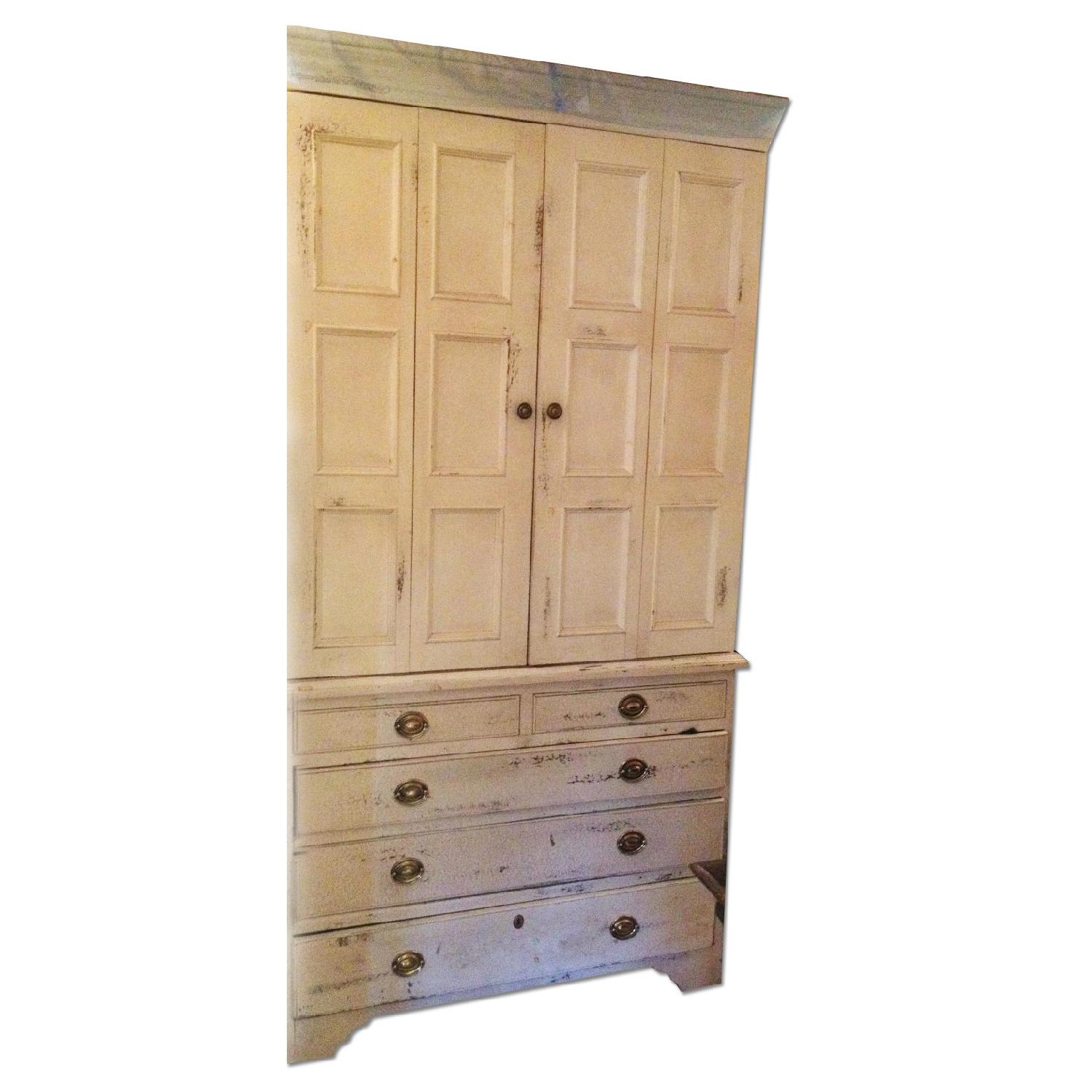 2 Tier 5 Drawer Off-White Armoire w/ Cabinet - AptDeco