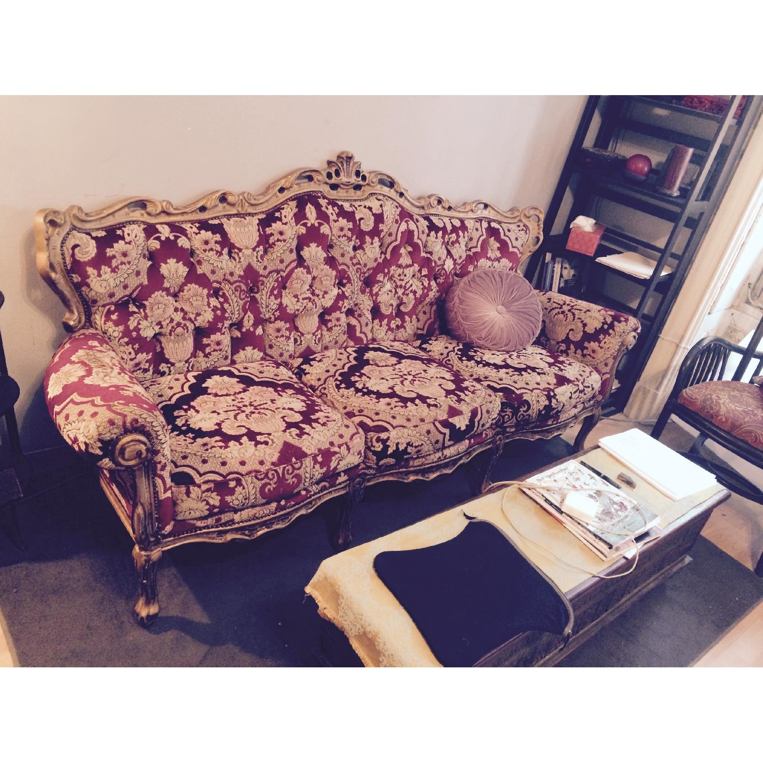 Victorian Style Reproduction Brocade Sofa - AptDeco