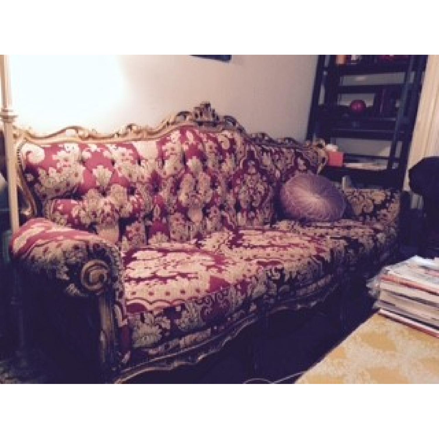 Victorian Style Reproduction Brocade Sofa - AptDeco