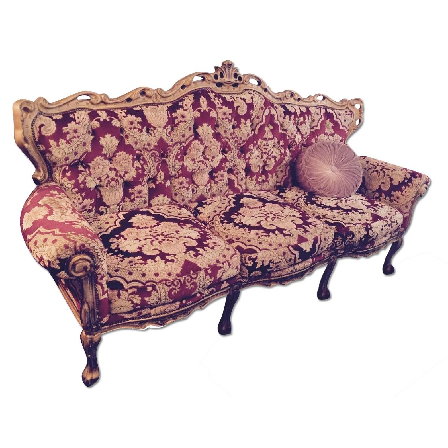 Victorian Style Reproduction Brocade Sofa - AptDeco