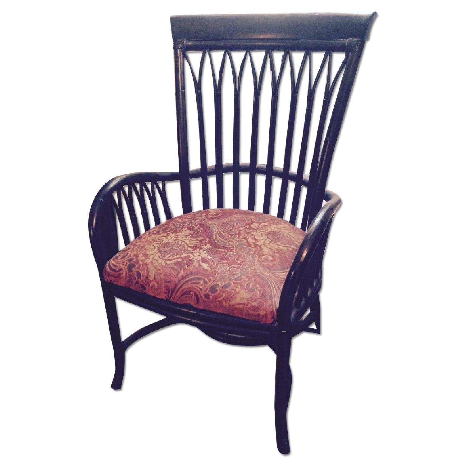 Vintage Style Dark Wood Chair with Brocade Seat - AptDeco