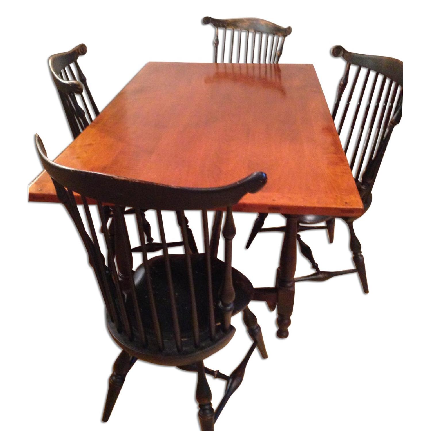 Colonial Reproduction Farm Table w/ 4 Wingback Chairs - AptDeco