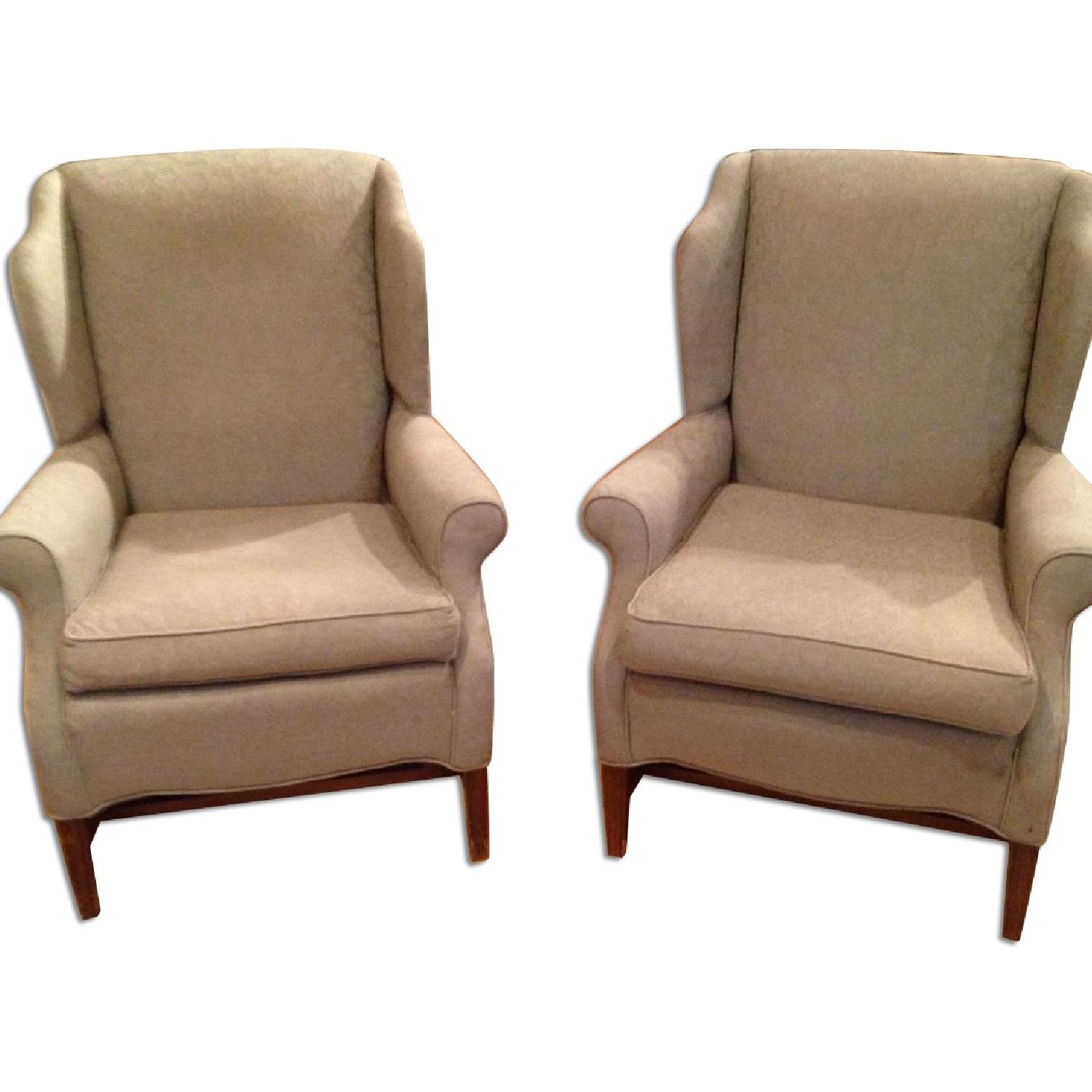 Beige Wingback Upholstered Chairs - AptDeco