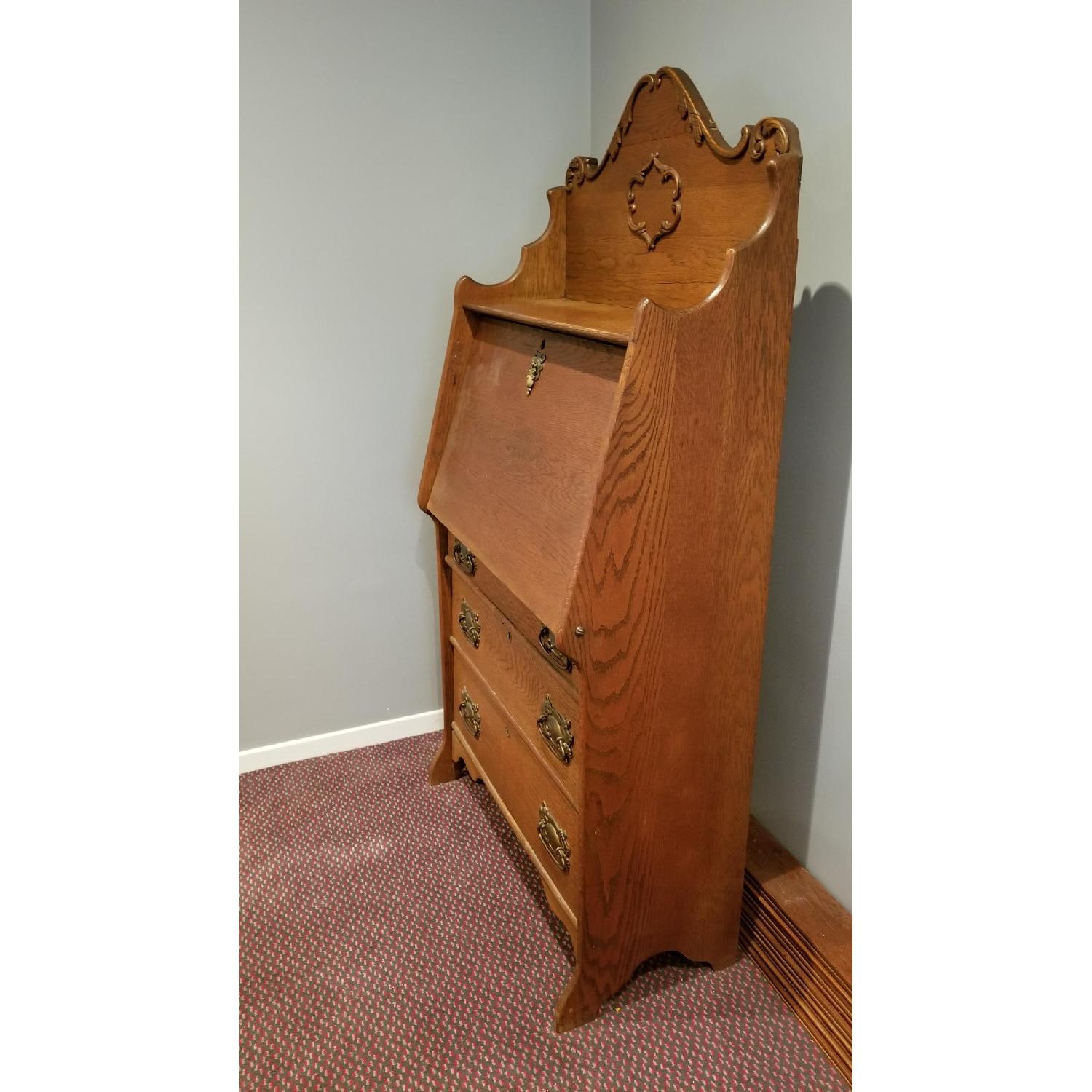 Vintage Oak Drop-Leaf Secretary Desk - AptDeco