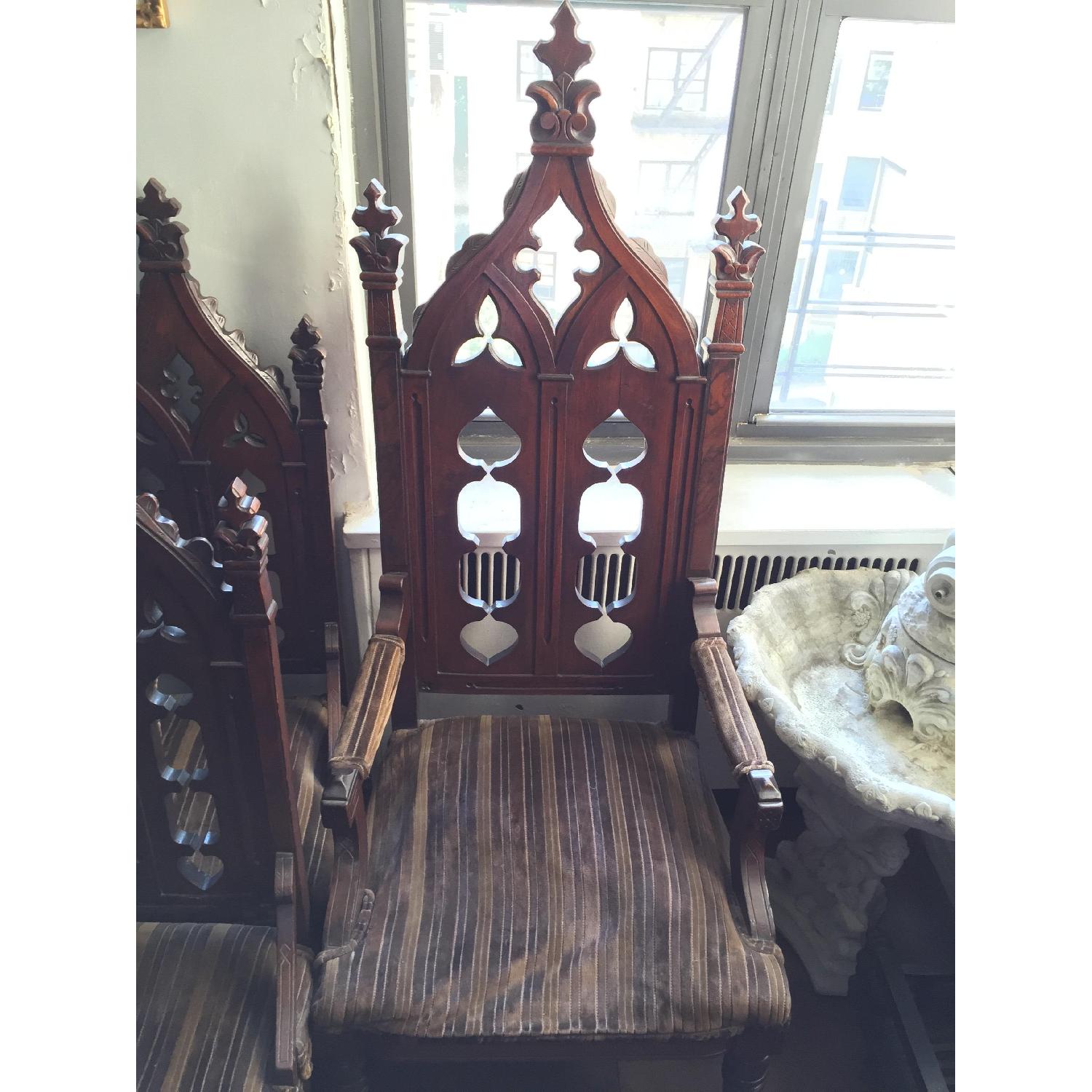 Antique Gothic Masonic Lodge Pulpit Throne Dark Wood Walnut Chairs w ...