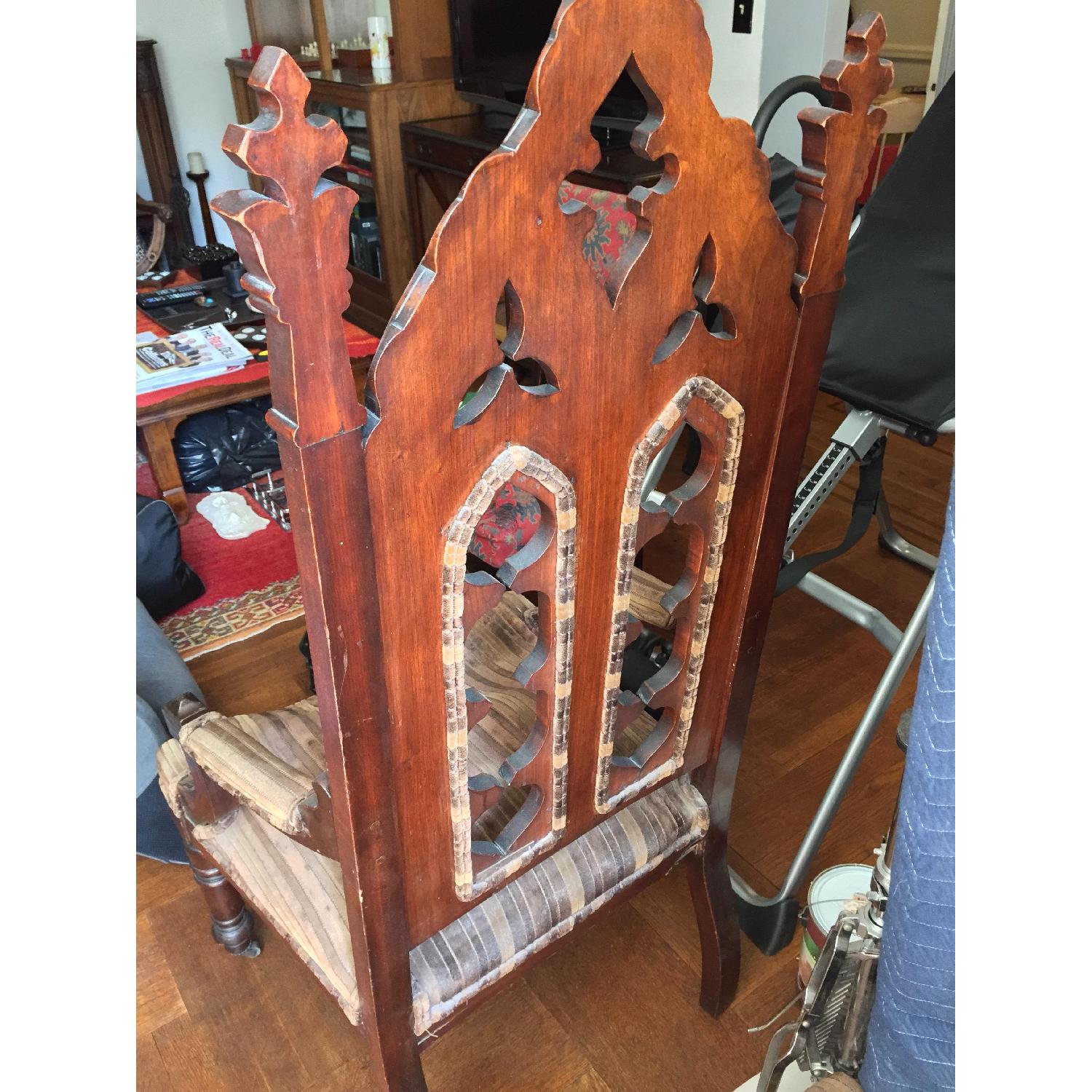 Antique Gothic Masonic Lodge Pulpit Throne Dark Wood Walnut Chairs w ...