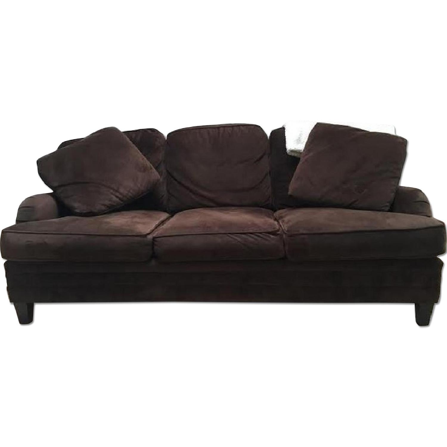Chocolate Brown Micro Suede Feather-Stuffed Couch - AptDeco