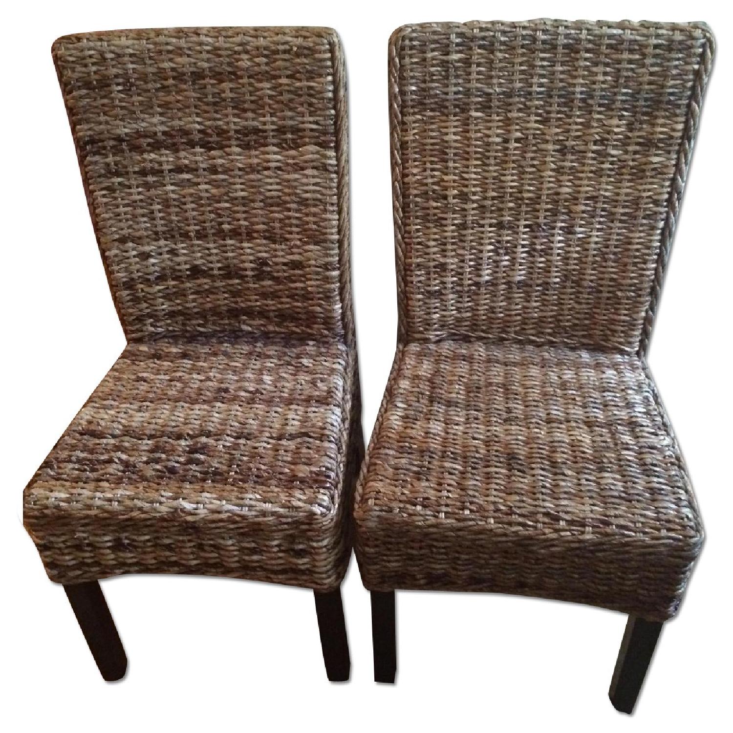 Straw/Wood Chairs - Pair - AptDeco