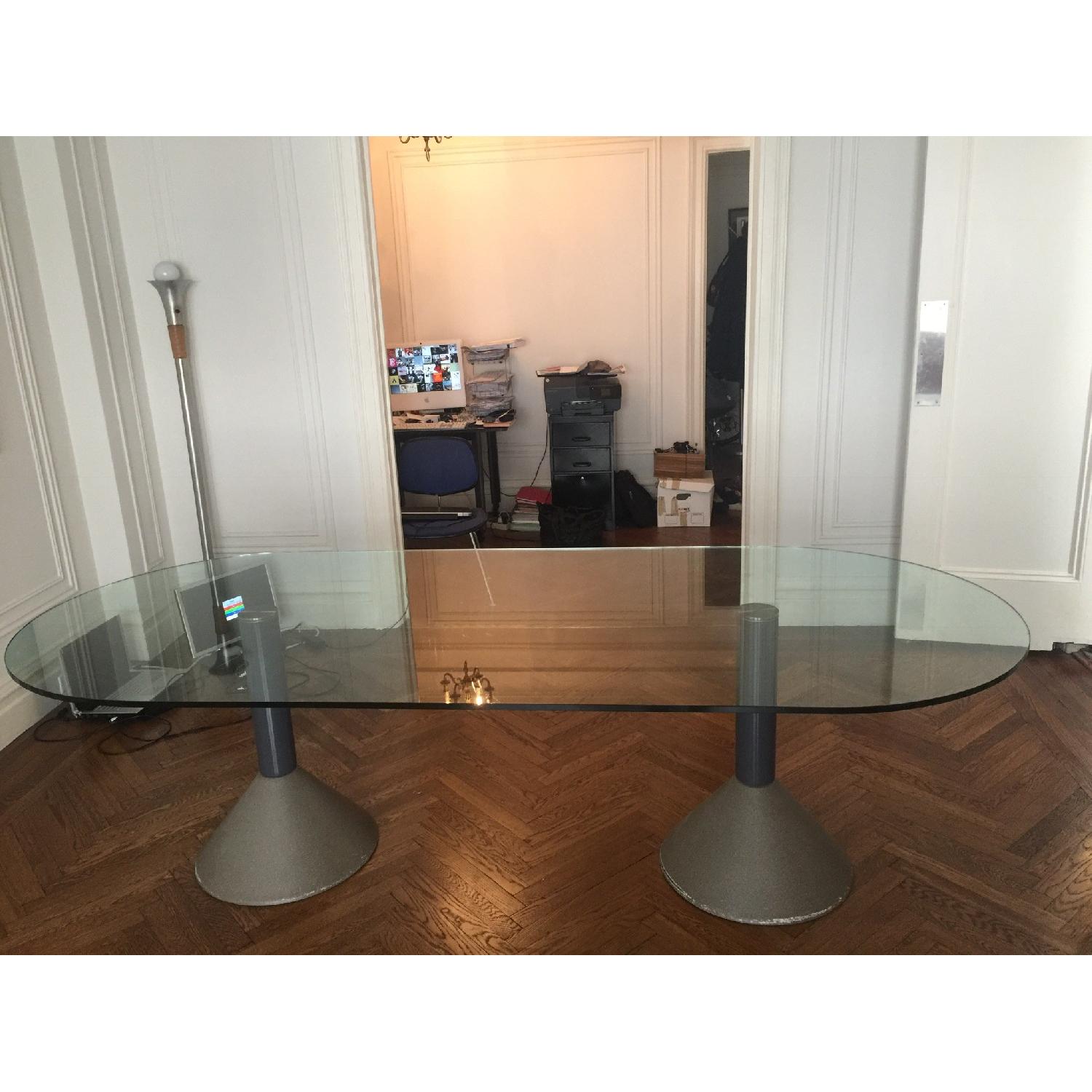 Stendig Oval Glass Top Dining Conference Table - AptDeco