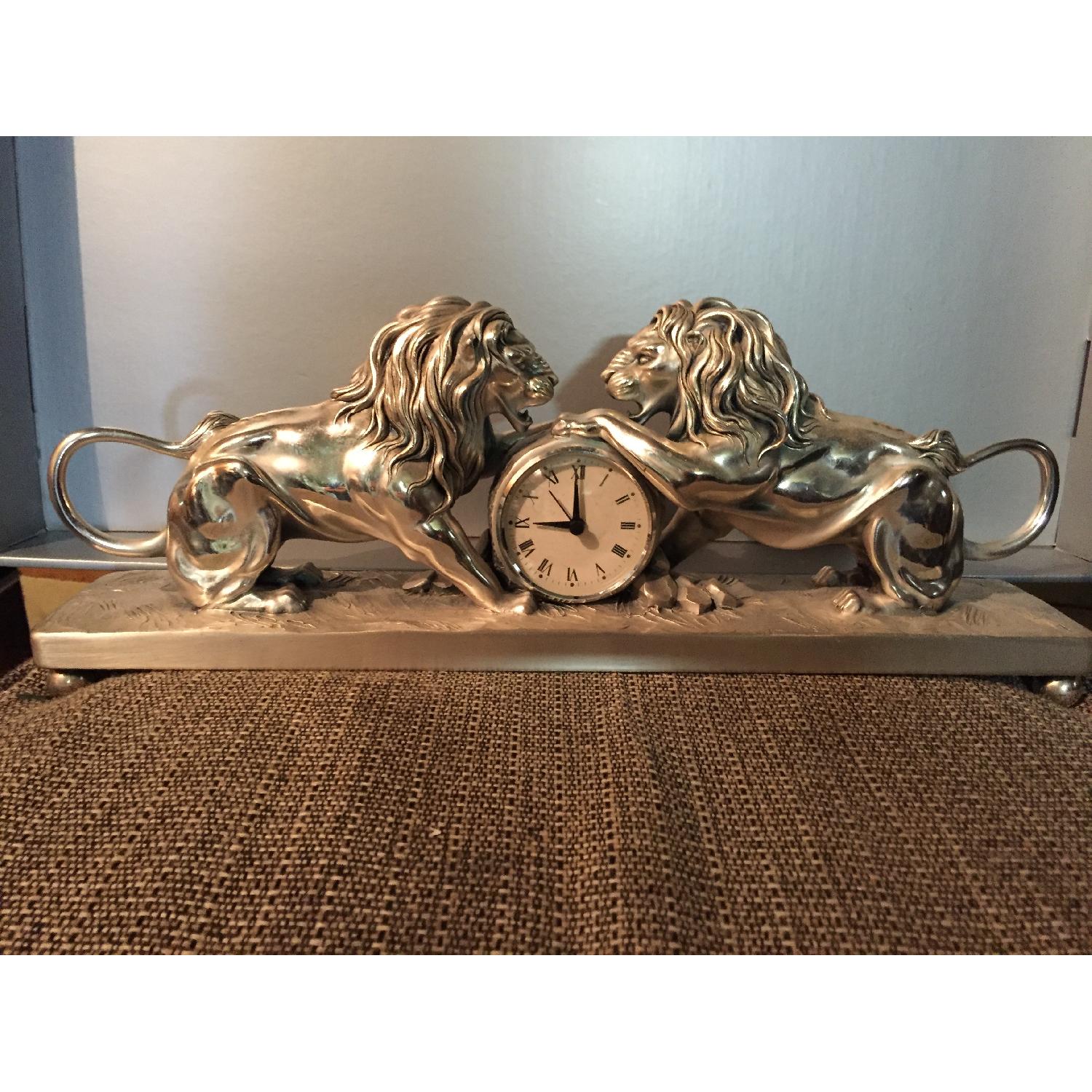 Silver Plated Lion Clock - AptDeco