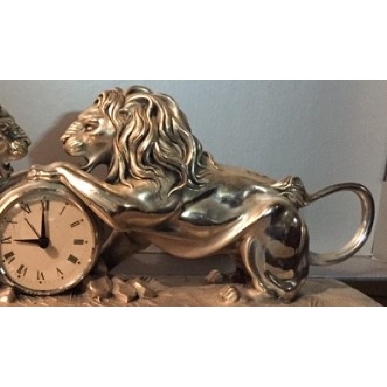 Silver Plated Lion Clock - AptDeco