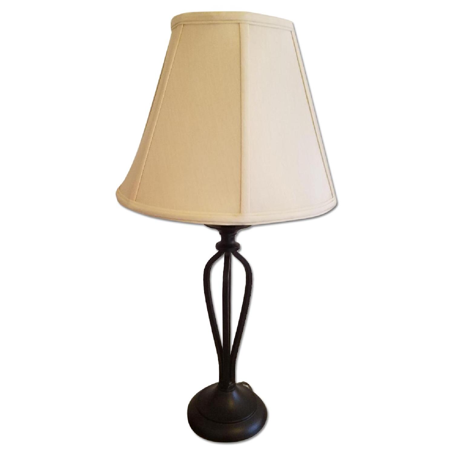 Wrought Iron Table Lamps w/ Cream Linen Shades - AptDeco
