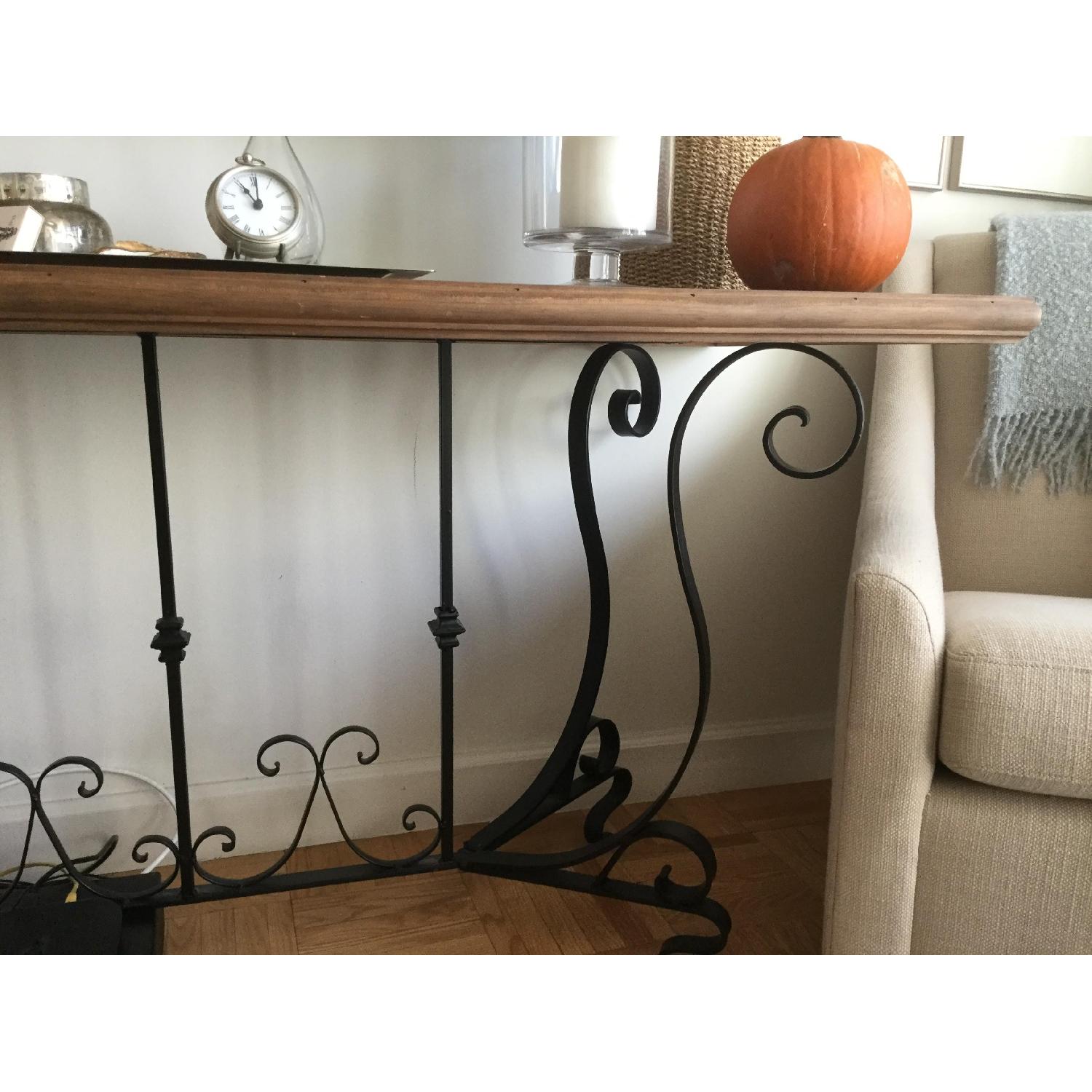 Black Iron Base Console Table w/ Natural Wood Top - AptDeco