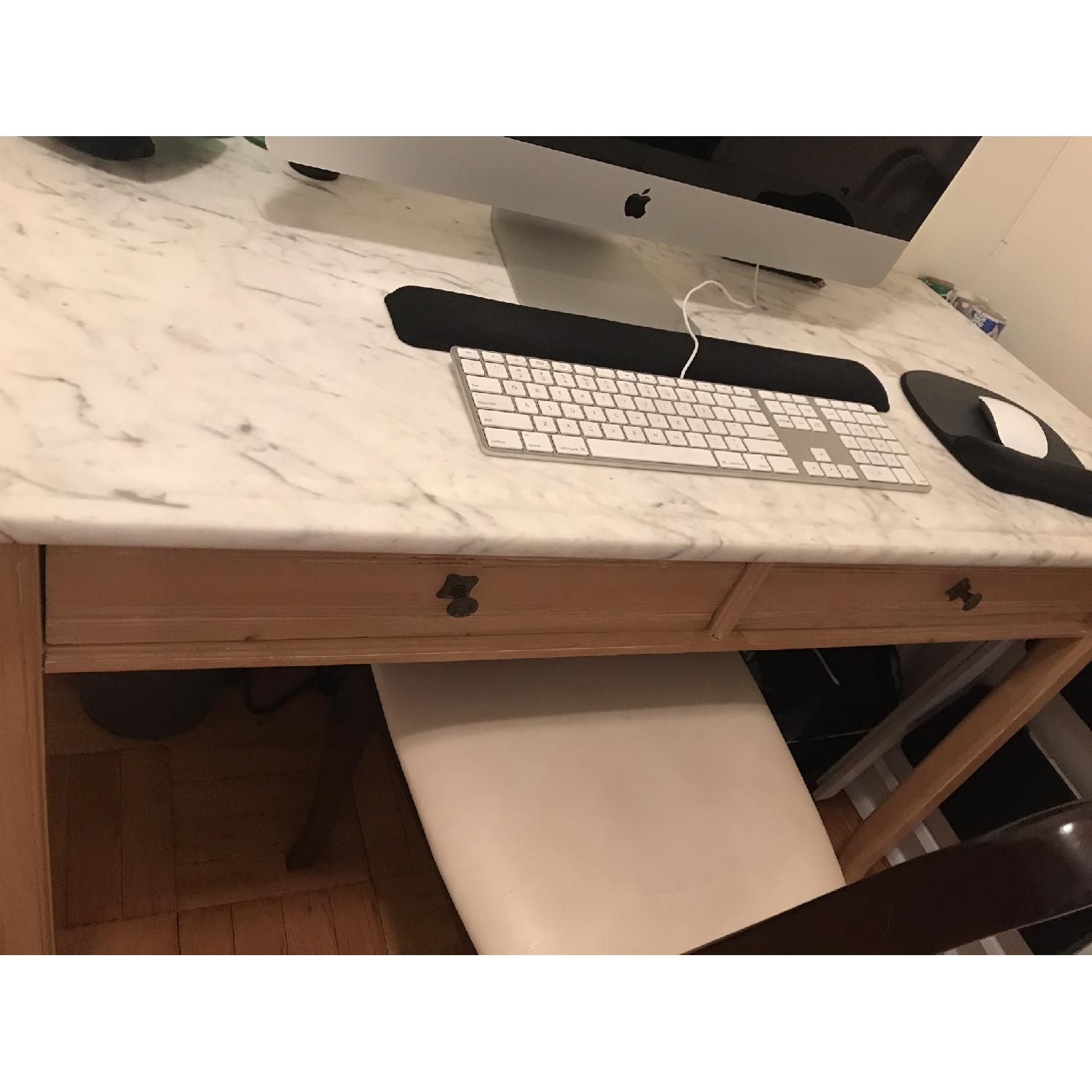 Antique Wooden Desk w/ White Marble Top - AptDeco