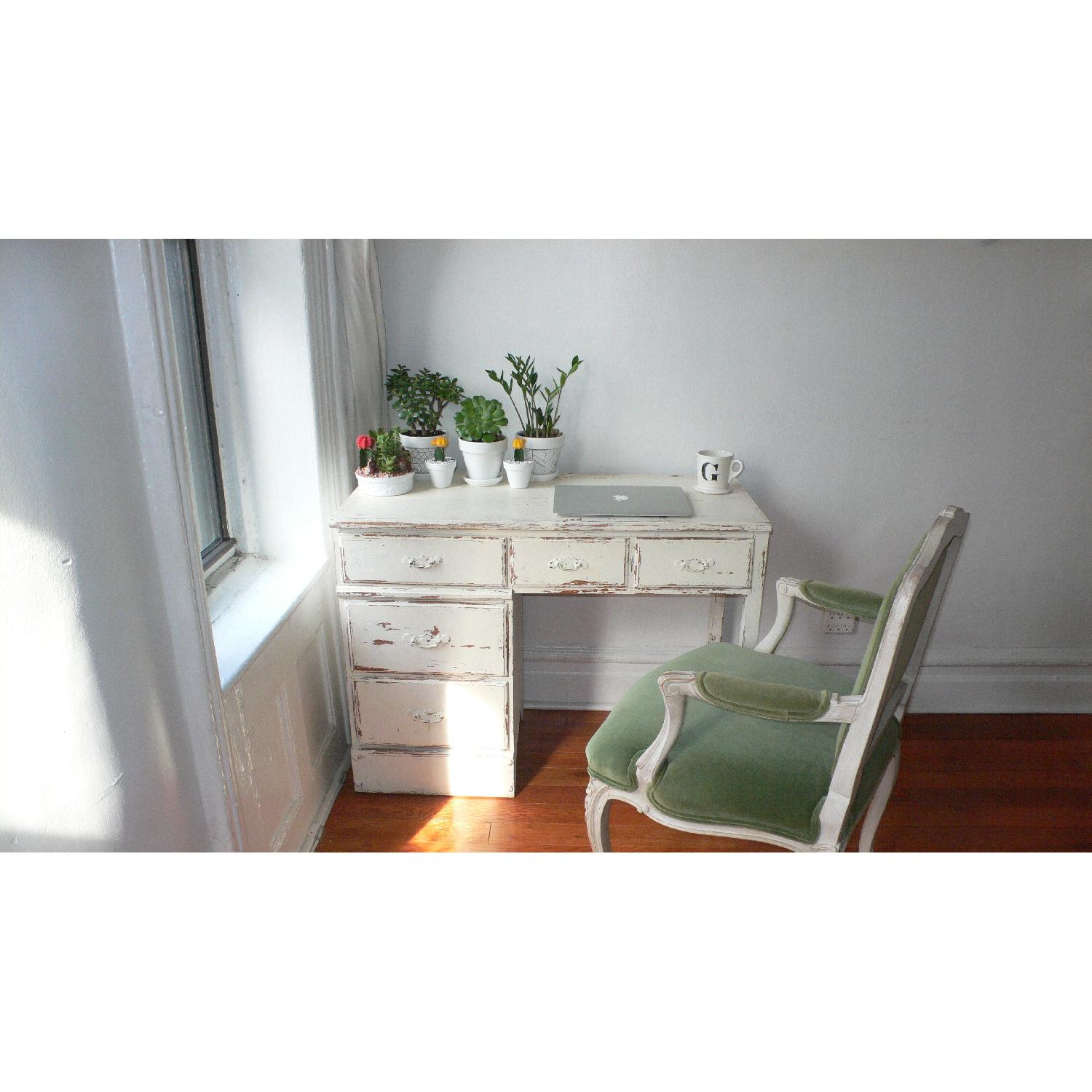 Rustic White Washed 4-Drawer Desk - AptDeco