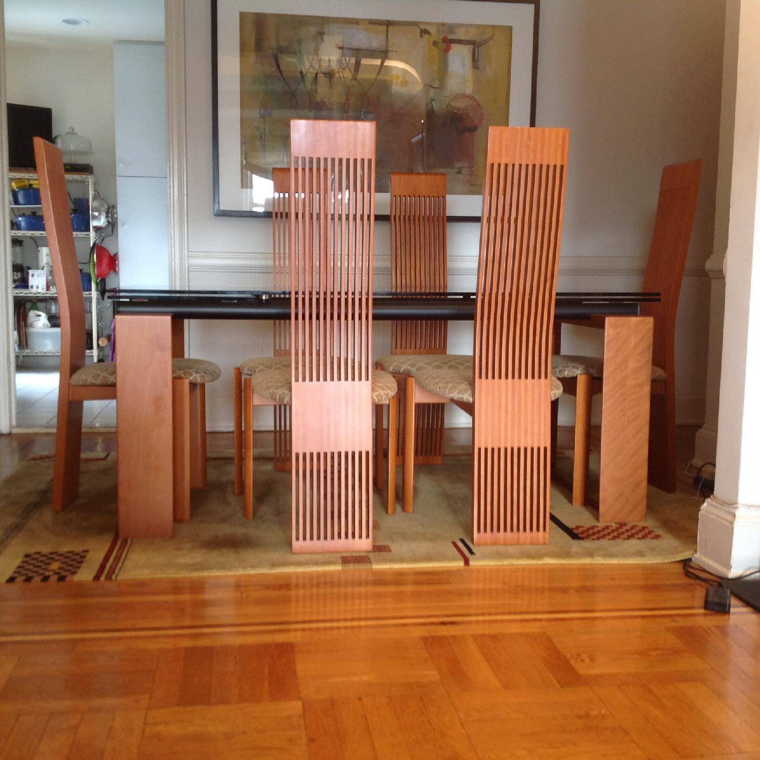 Maurice Villency Expandable Glass Table w/ 6 Contemporary Design Chairs ...