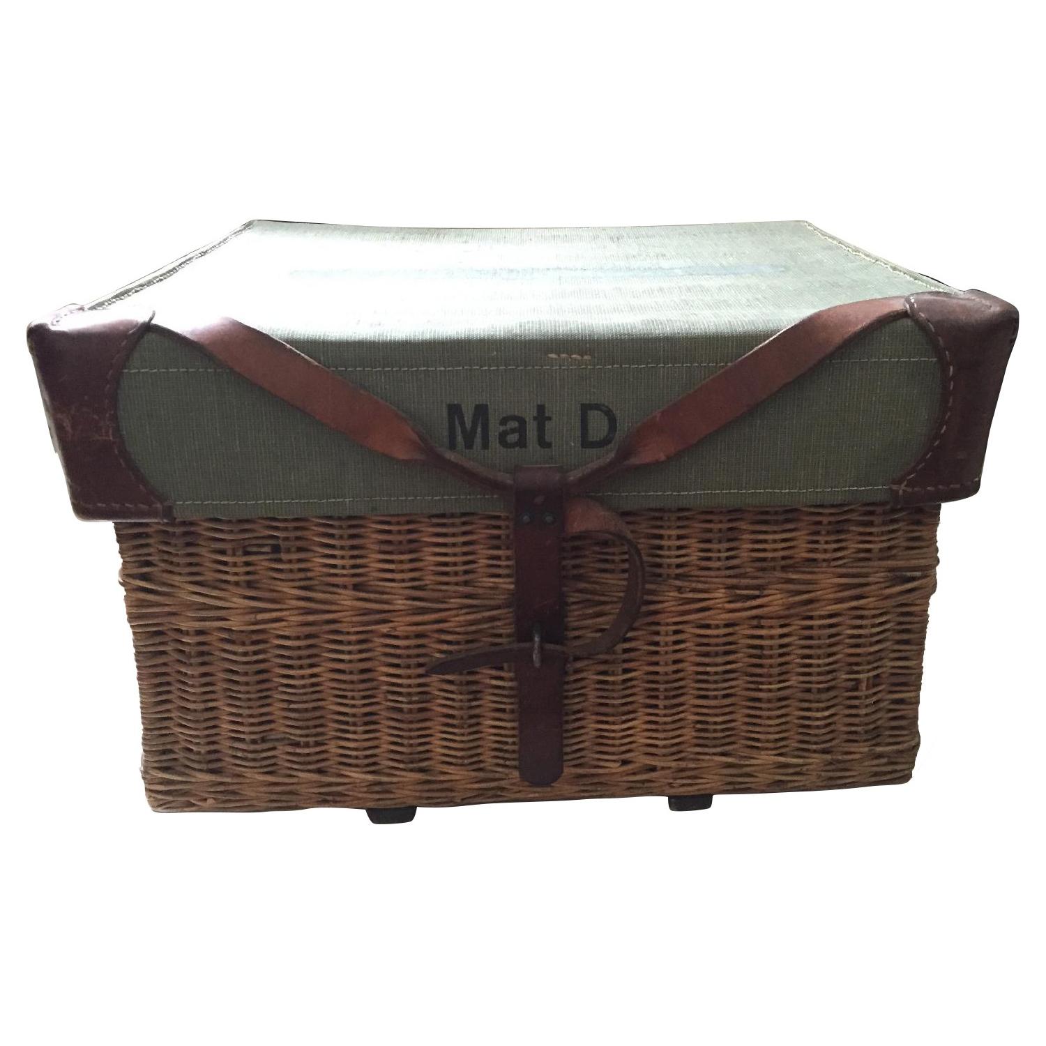 Americana Vintage Leather/Canvas/Straw Trunk - AptDeco