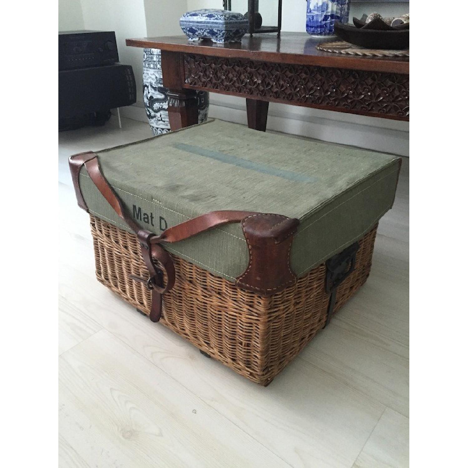 Americana Vintage Leather/Canvas/Straw Trunk - AptDeco