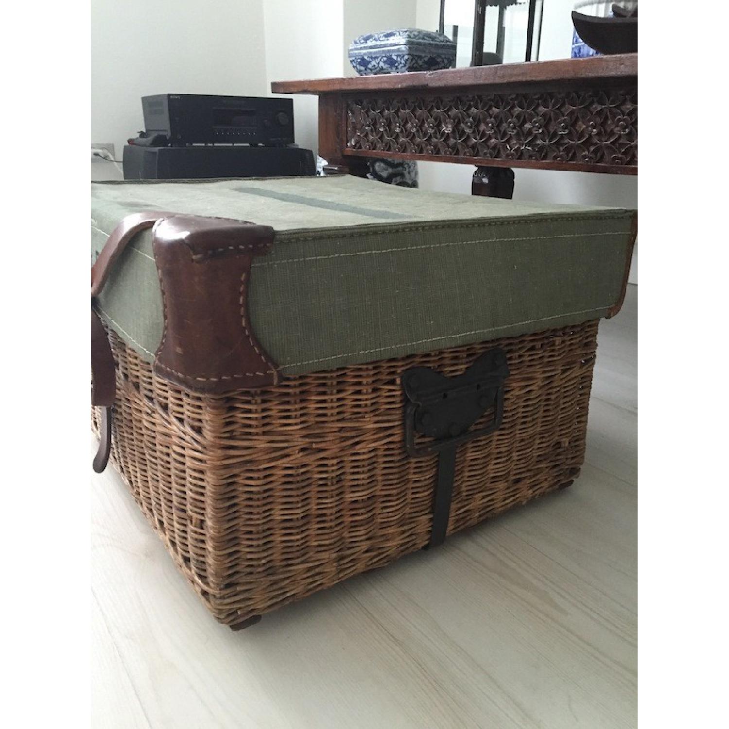 Americana Vintage Leather/Canvas/Straw Trunk - AptDeco