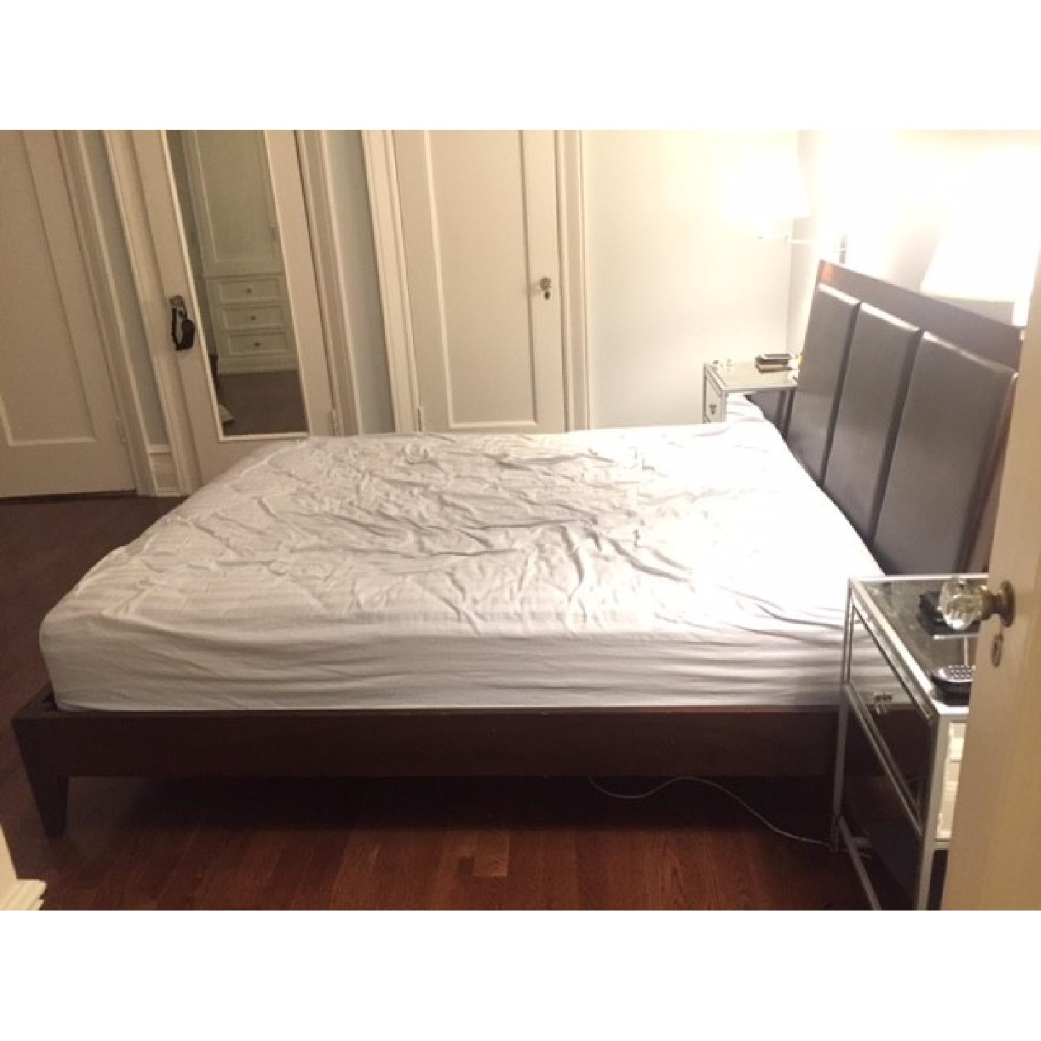 West Elm Narrow Leg Wood Platform Bed w/ Leather Headboard - AptDeco