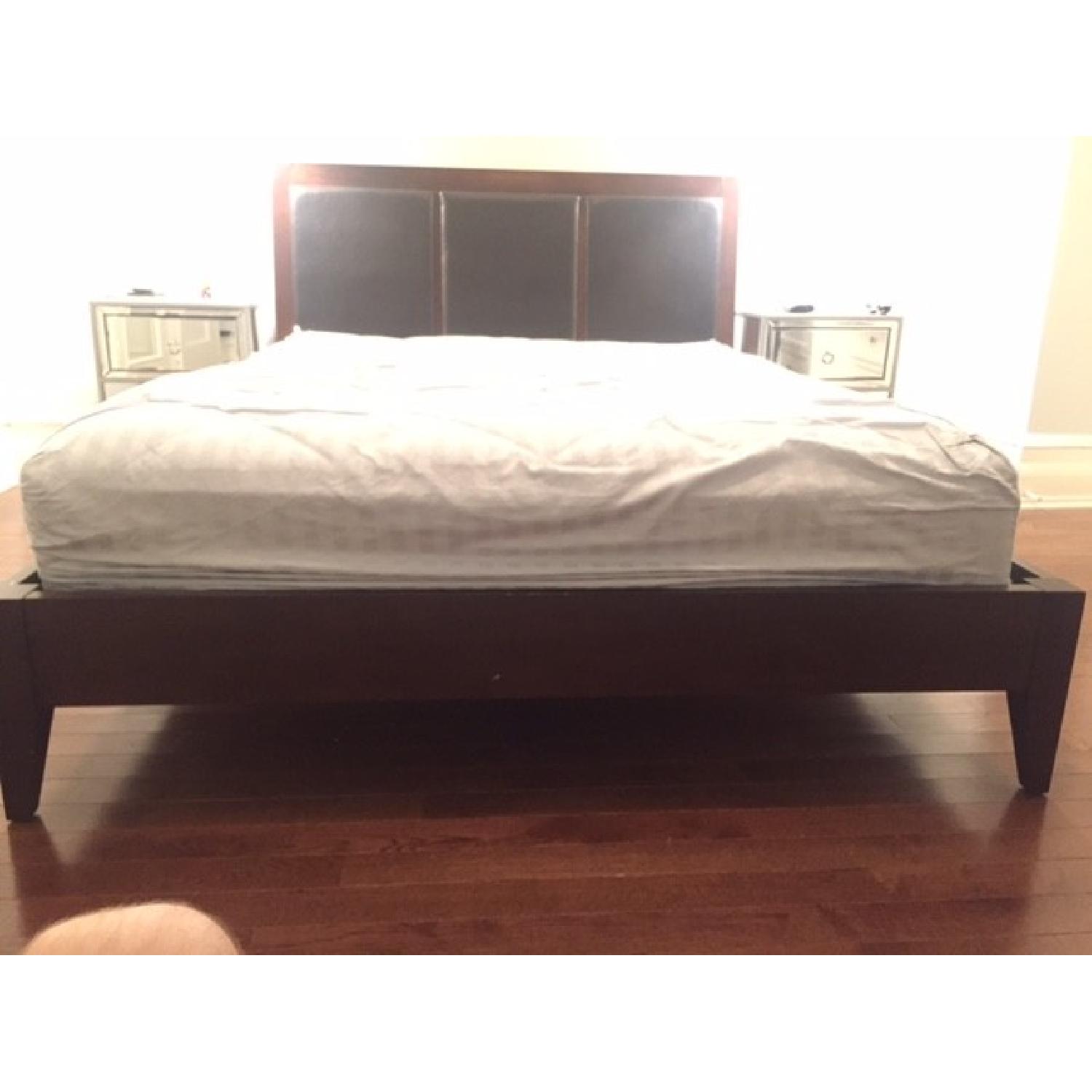 West Elm Narrow Leg Wood Platform Bed w/ Leather Headboard - AptDeco