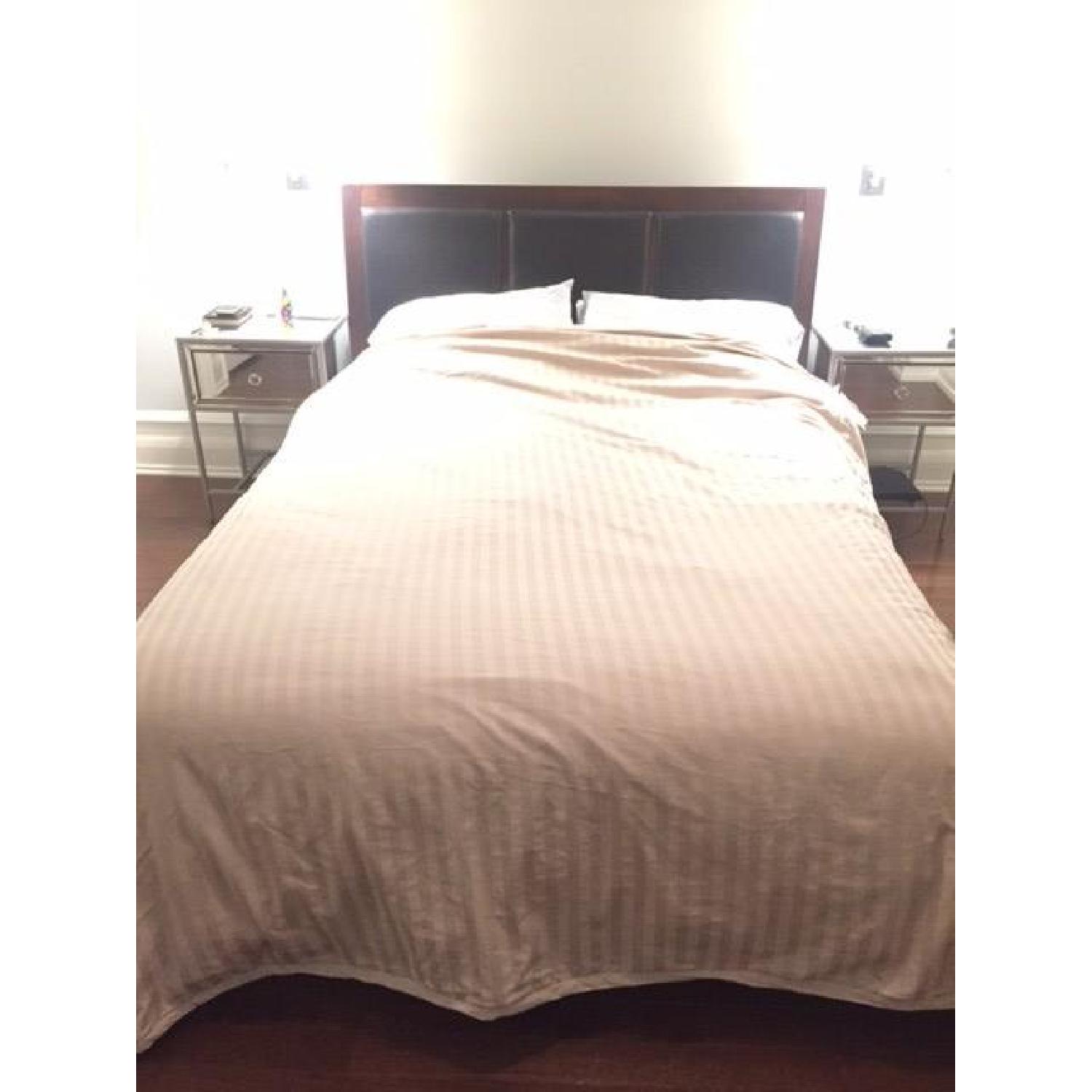 West Elm Narrow Leg Wood Platform Bed w/ Leather Headboard - AptDeco