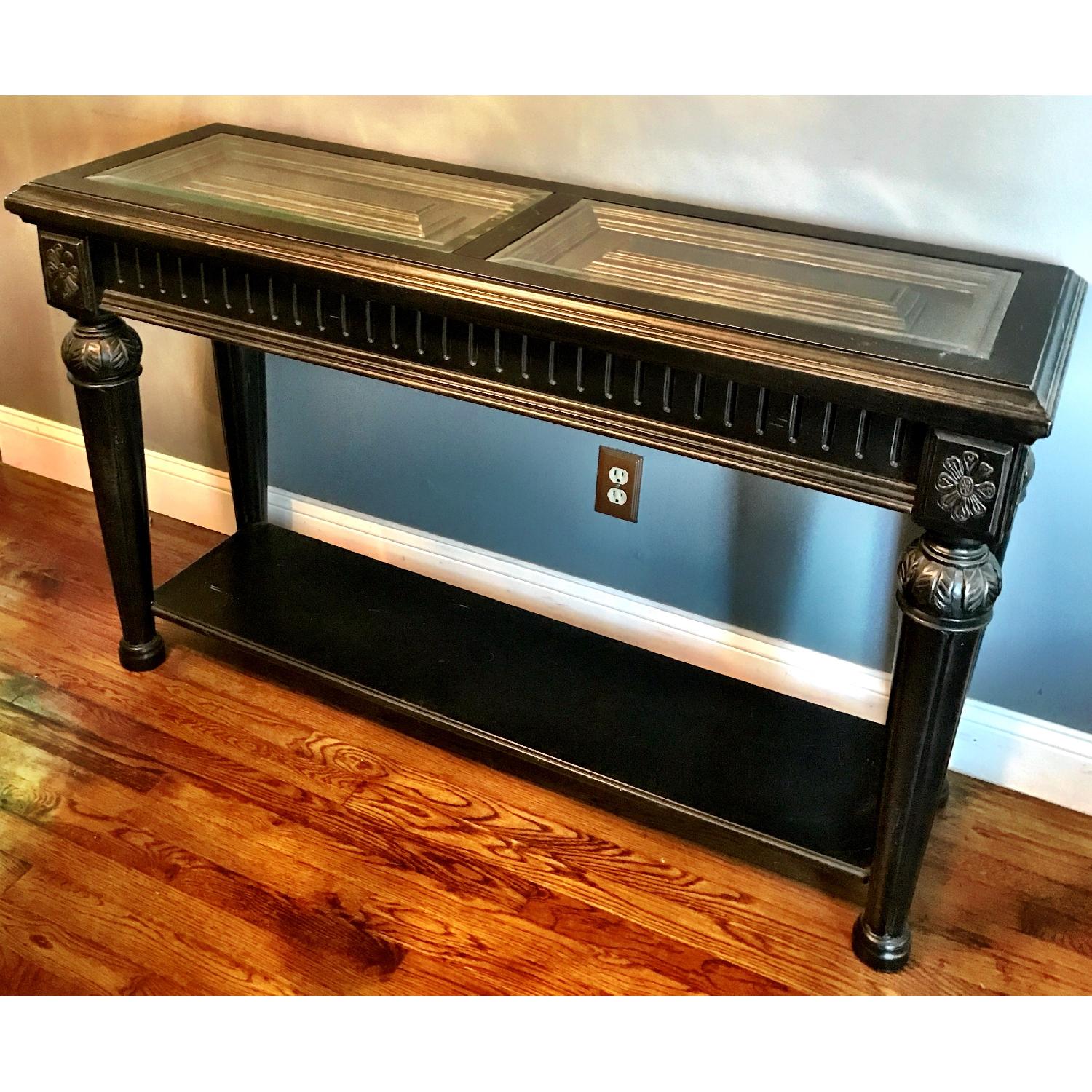 Peter Andrews Dining Side Table w/ Beveled Glass Top Panels - AptDeco